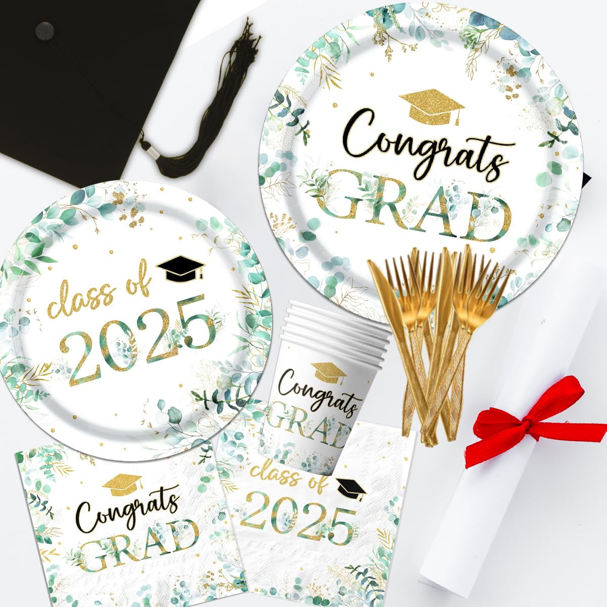Greenery Graduation Party AJH3 Decorations Congrats Grad Class Plates ...
