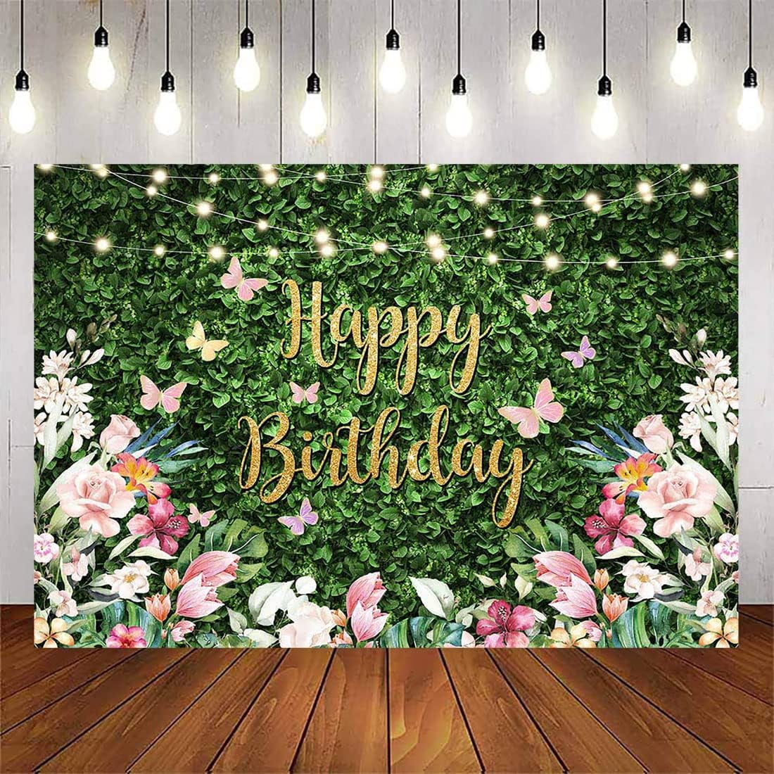 Greenery Happy Birthday Backdrop Flower Green Grass Backdrop for Wall ...