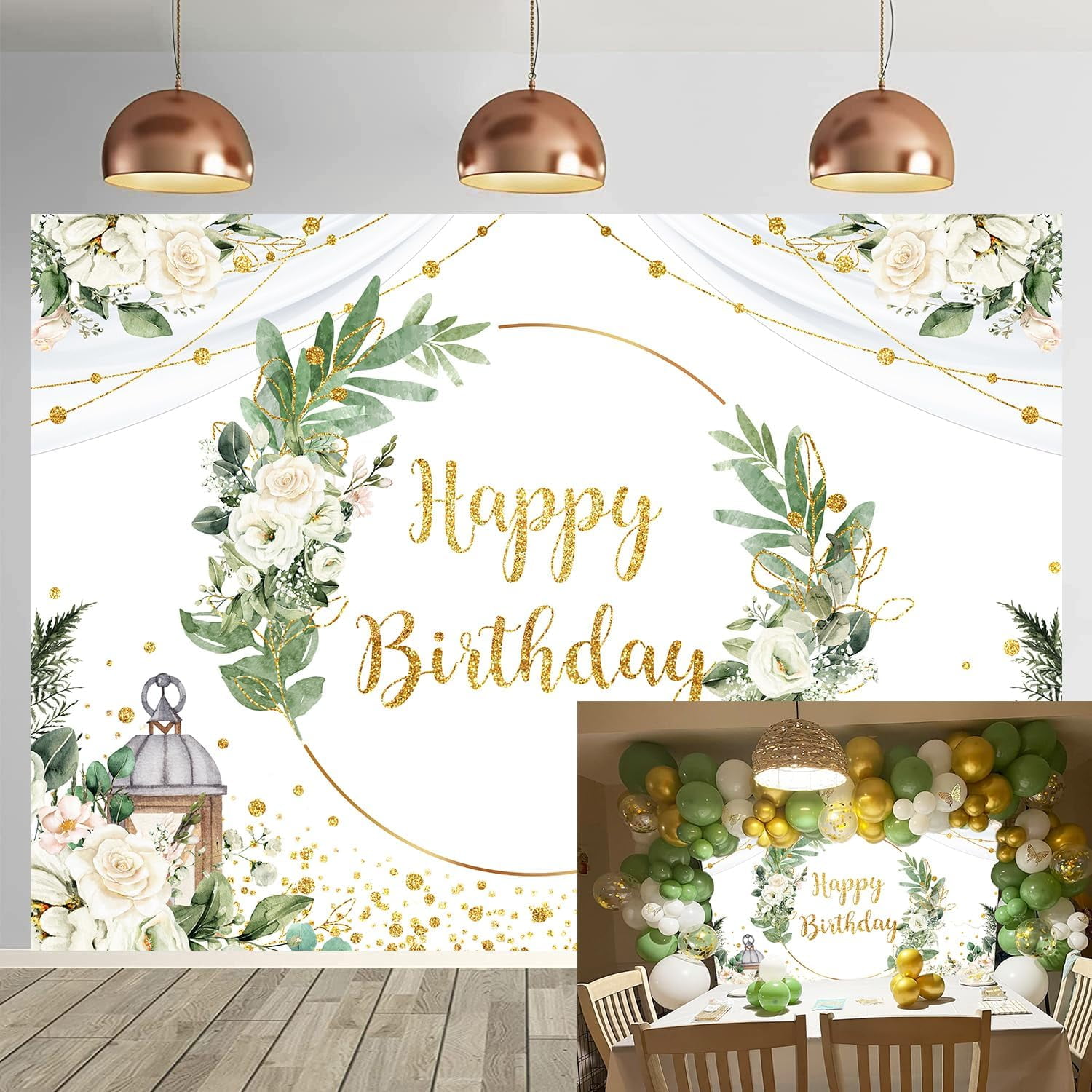 Greenery Happy Birthday Backdrop for Women Green Eucalyptus Leaf ...