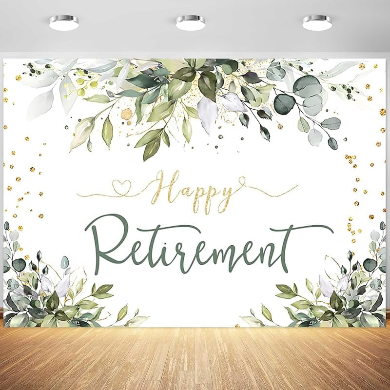 Greenery Happy Retirement Backdrop Green Eucalyptus Leaves Gold Dots ...