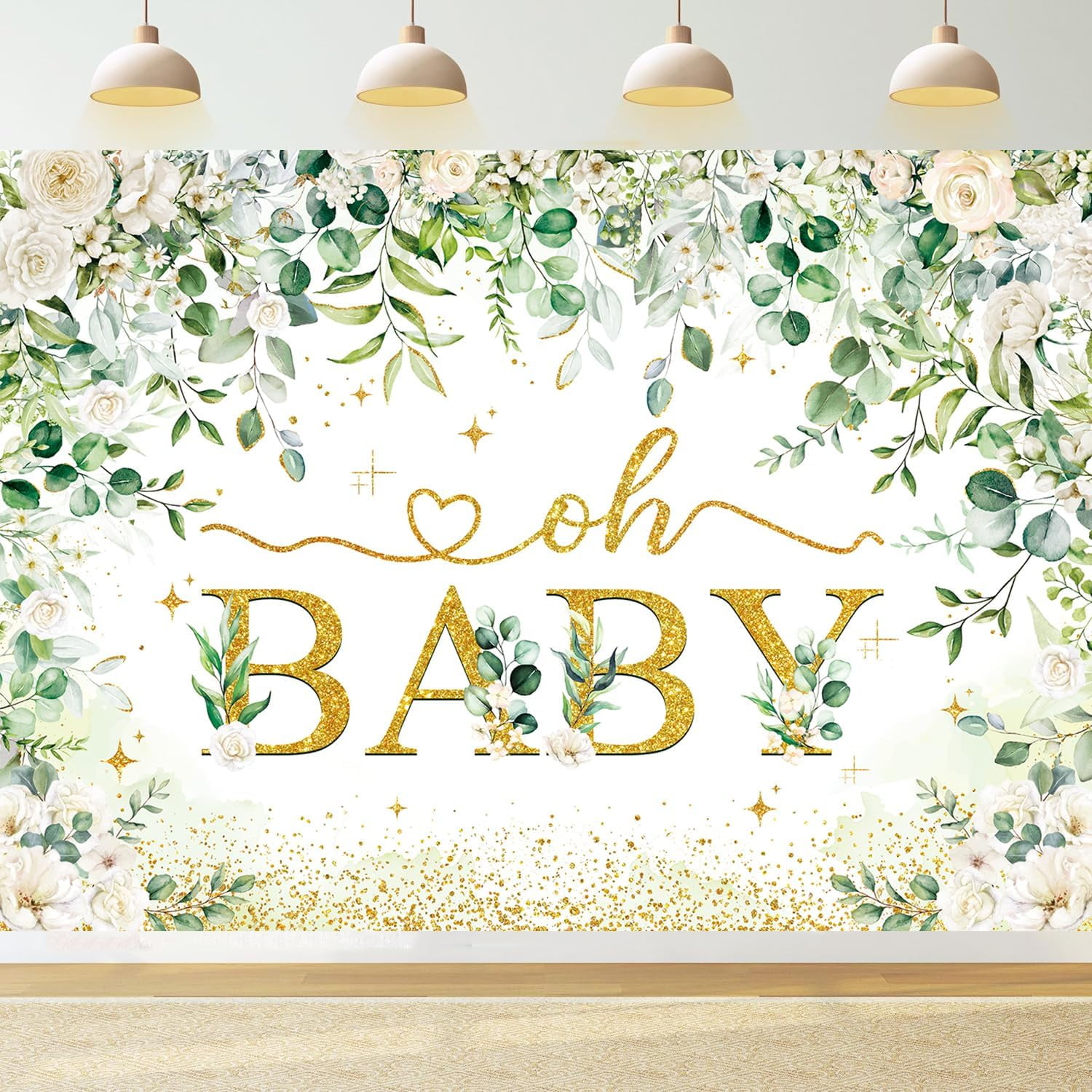 Greenery Oh Baby Backdrop for Baby Shower Gold Eucalyptus Leaves Gender ...