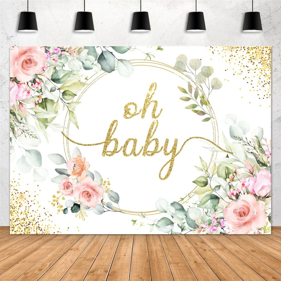 Greenery Oh Baby Backdrop Green Eucalyptus Leaves Pink Floral Girl Baby ...