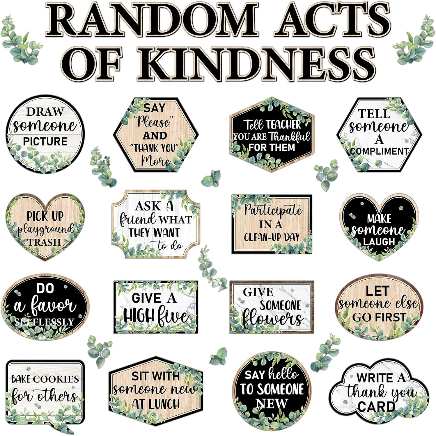 Greenery Random Acts of Kindness Bulletin Board Set Eucalyptus ...