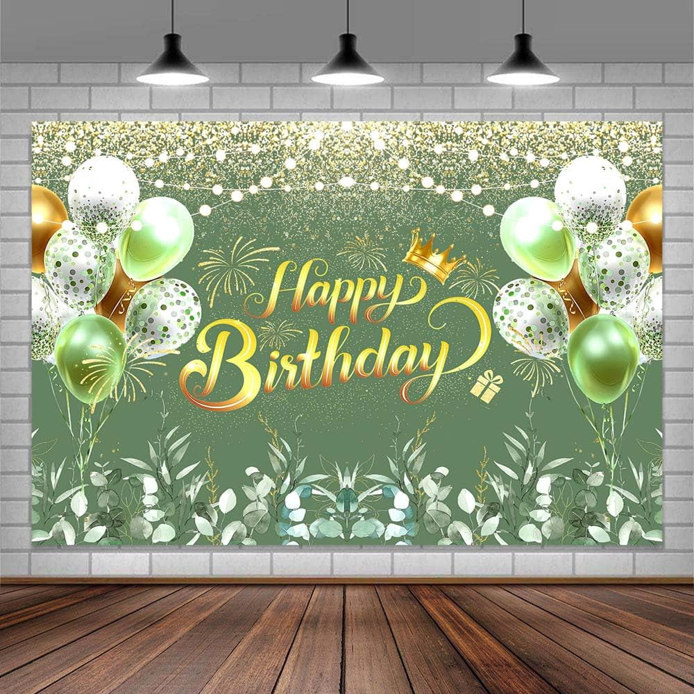 Greenery Sage Green Happy Birthday Backdrop Decorations Eucalyptus ...