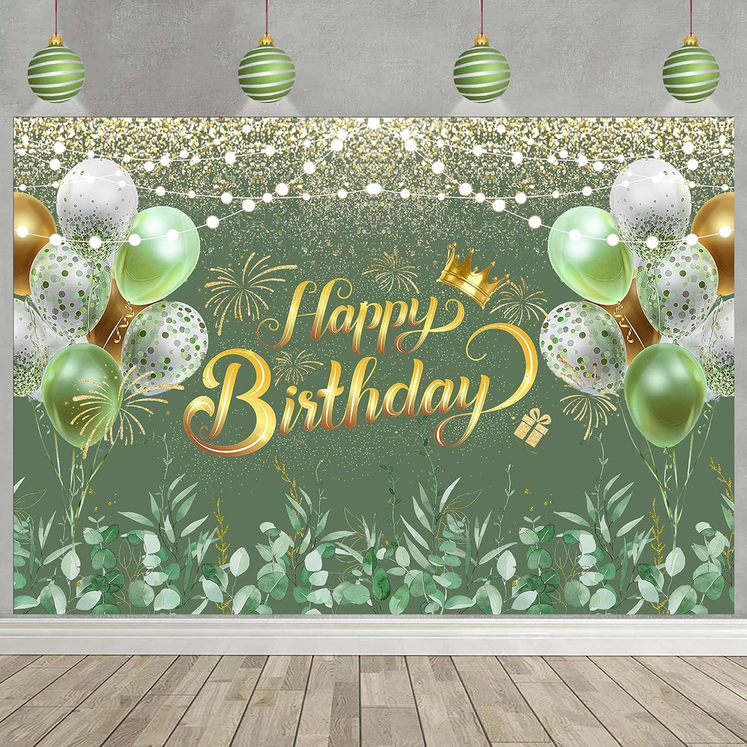 Greenery Sage Green Happy Birthday Banner Backdrop Decorations ...