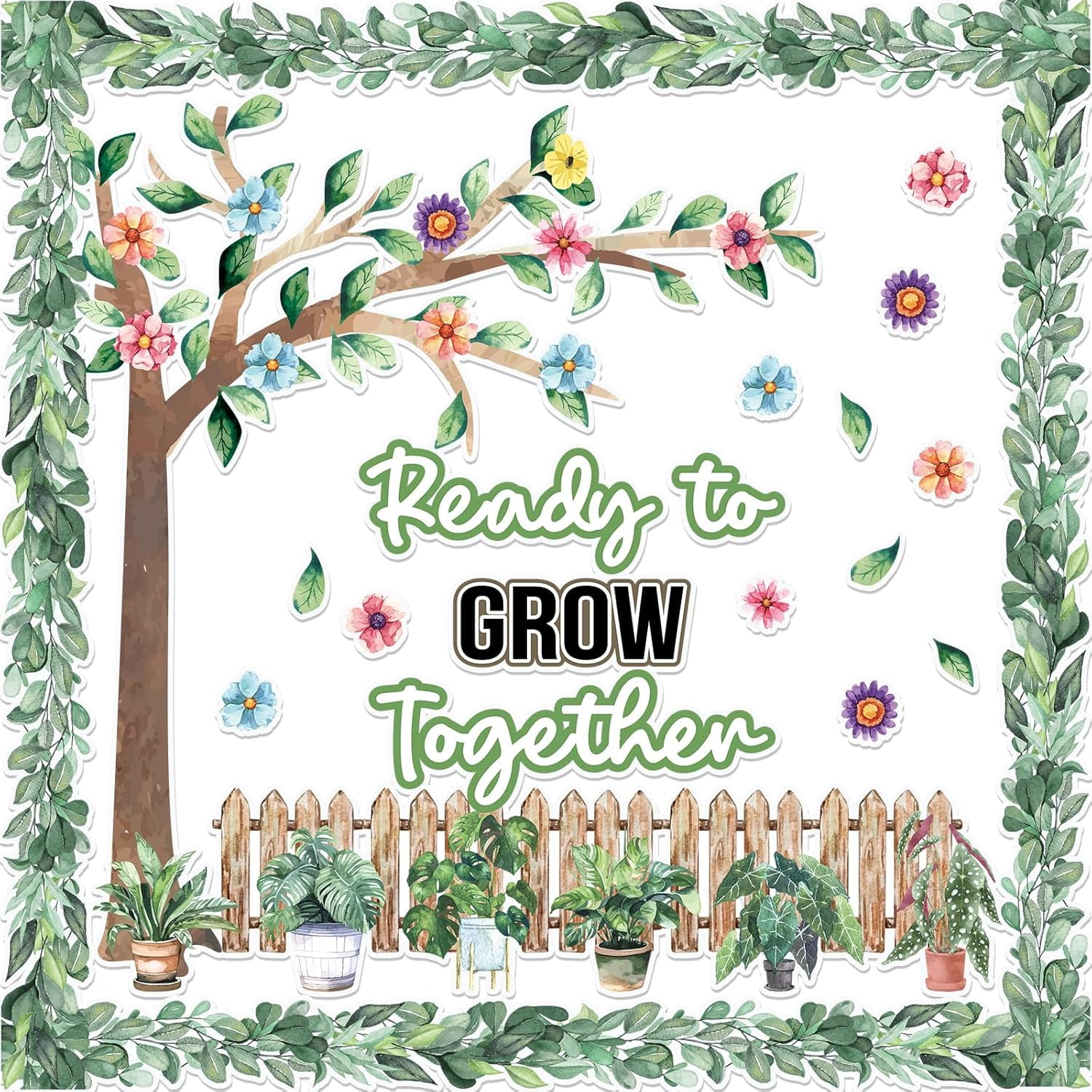 Greenery Tree Bulletin Board Classroom Decorations Set Motivational ...