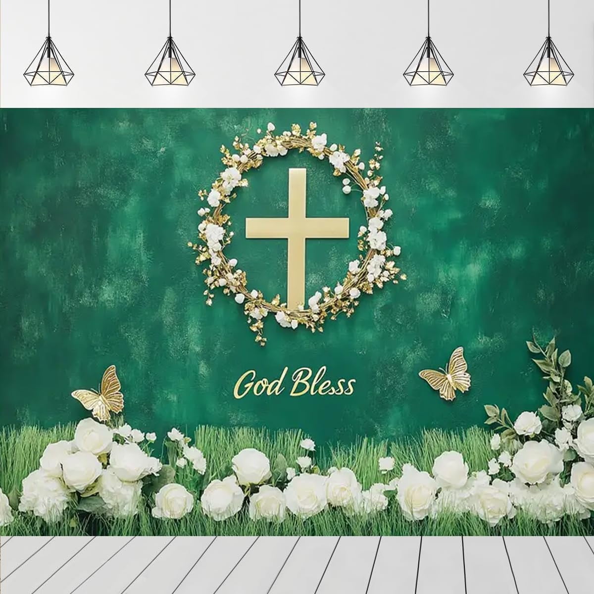 Greenery Watercolor God Bless Backdrop for Photoshoot First Holy ...
