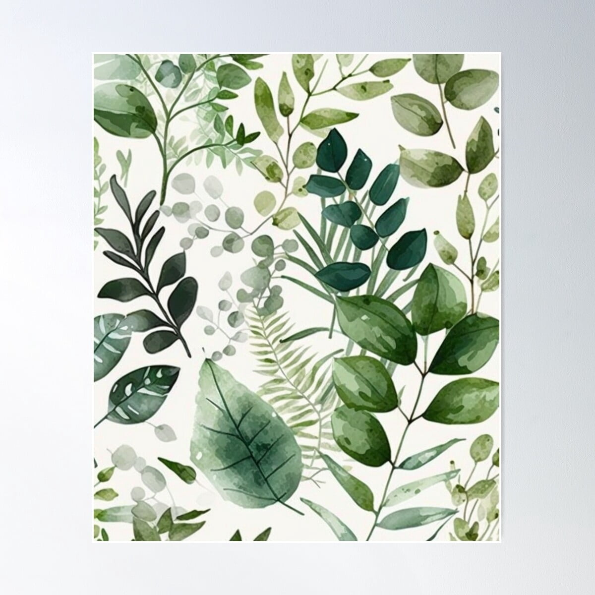 Greenery Watercolor Pattern Poster Wall Art, Modern Wall Decor For ...