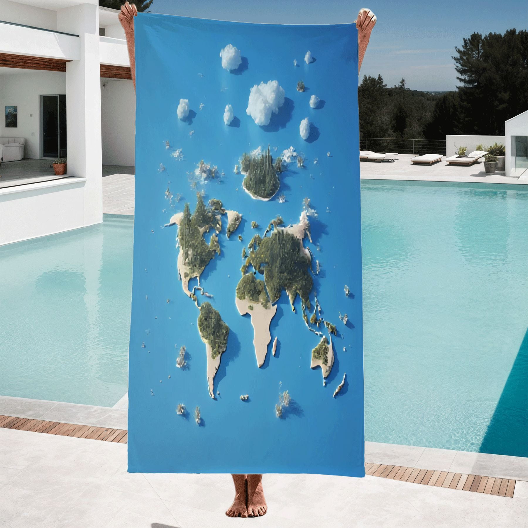 Greenery World Map Beach Towel - Vibrant Travel & Pool Towel for Women ...