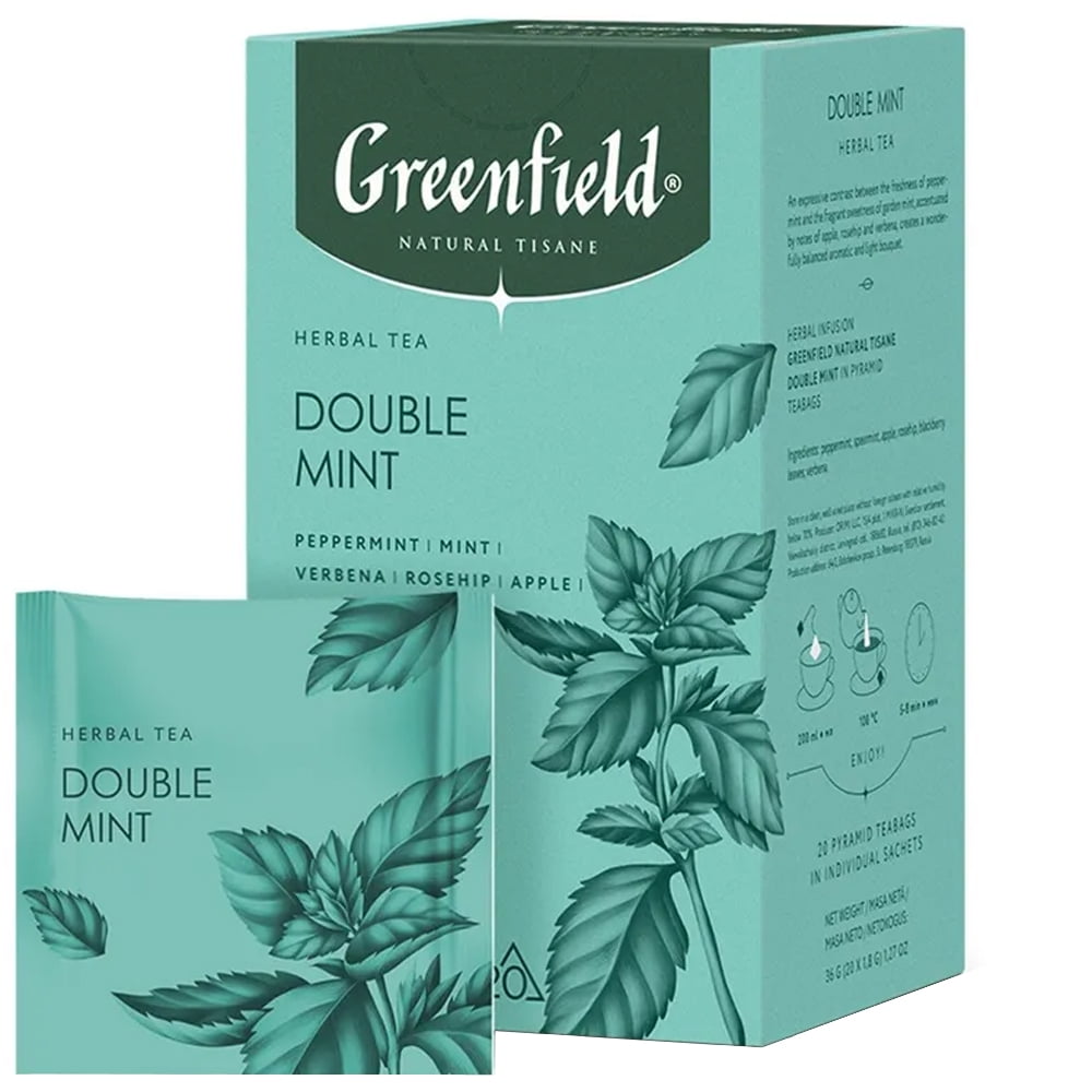 Greenfield Herbal Tea Double Mint 20 Pyramids - Pack of 2 - Walmart.com