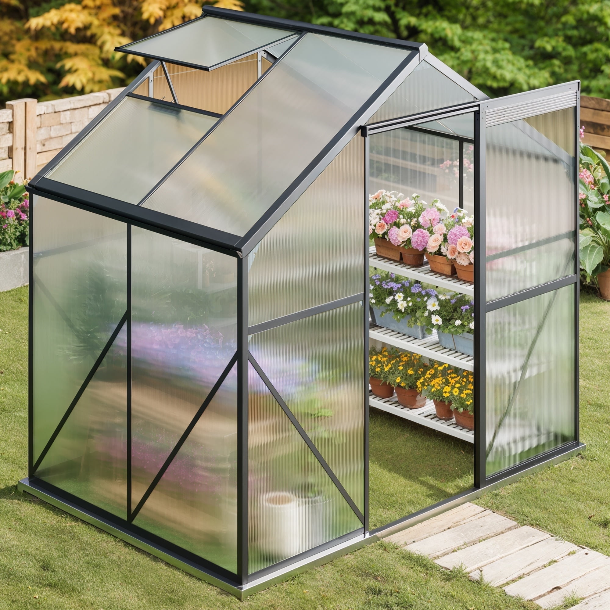 Greenhouse, Lofka 6×4ft Walk-in Greenhouse with Sliding Door and ...