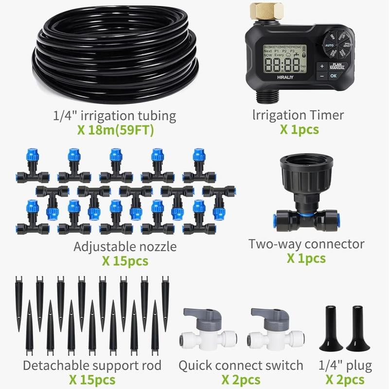 Greenhouse Mist Drip Irrigation Kit with Hose Timer, Quick Connector ...