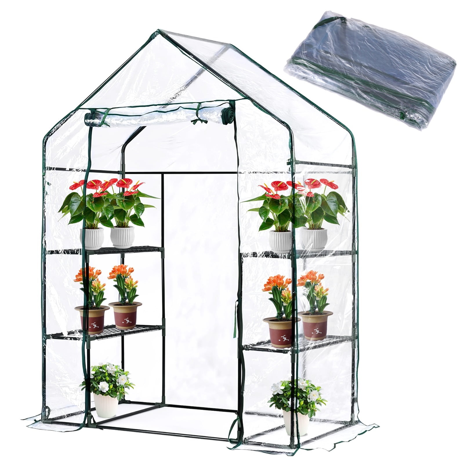 Greenhouse Replacement Cover with Roll-Up Zipper Door, 28.7 x 56.3 x76 ...