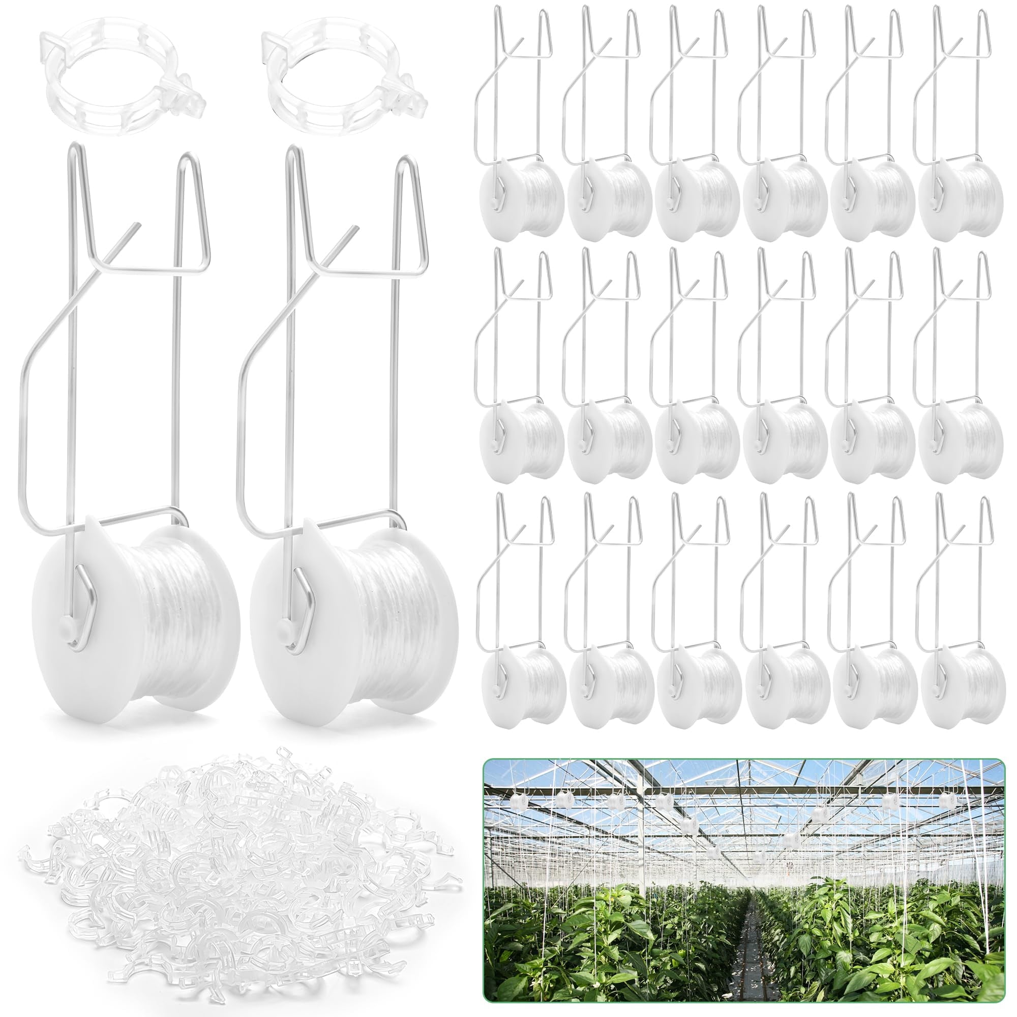Greenhouse Trellising Kit,20 PCS Tomato Hooks with String Plant Roller ...