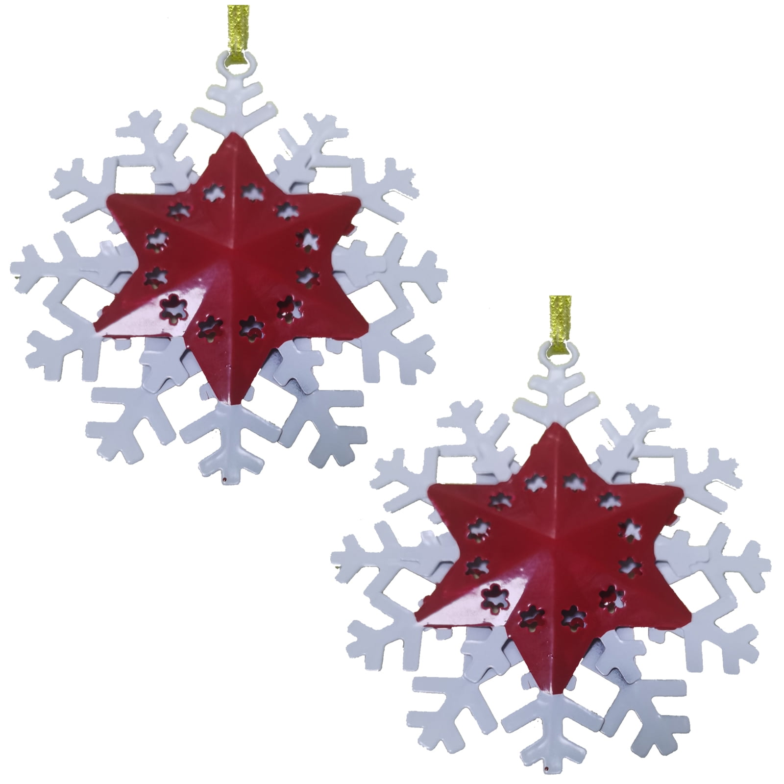 Greenidea 2 Pcs Christmas Red Snowflake Ornaments for Christmas ...