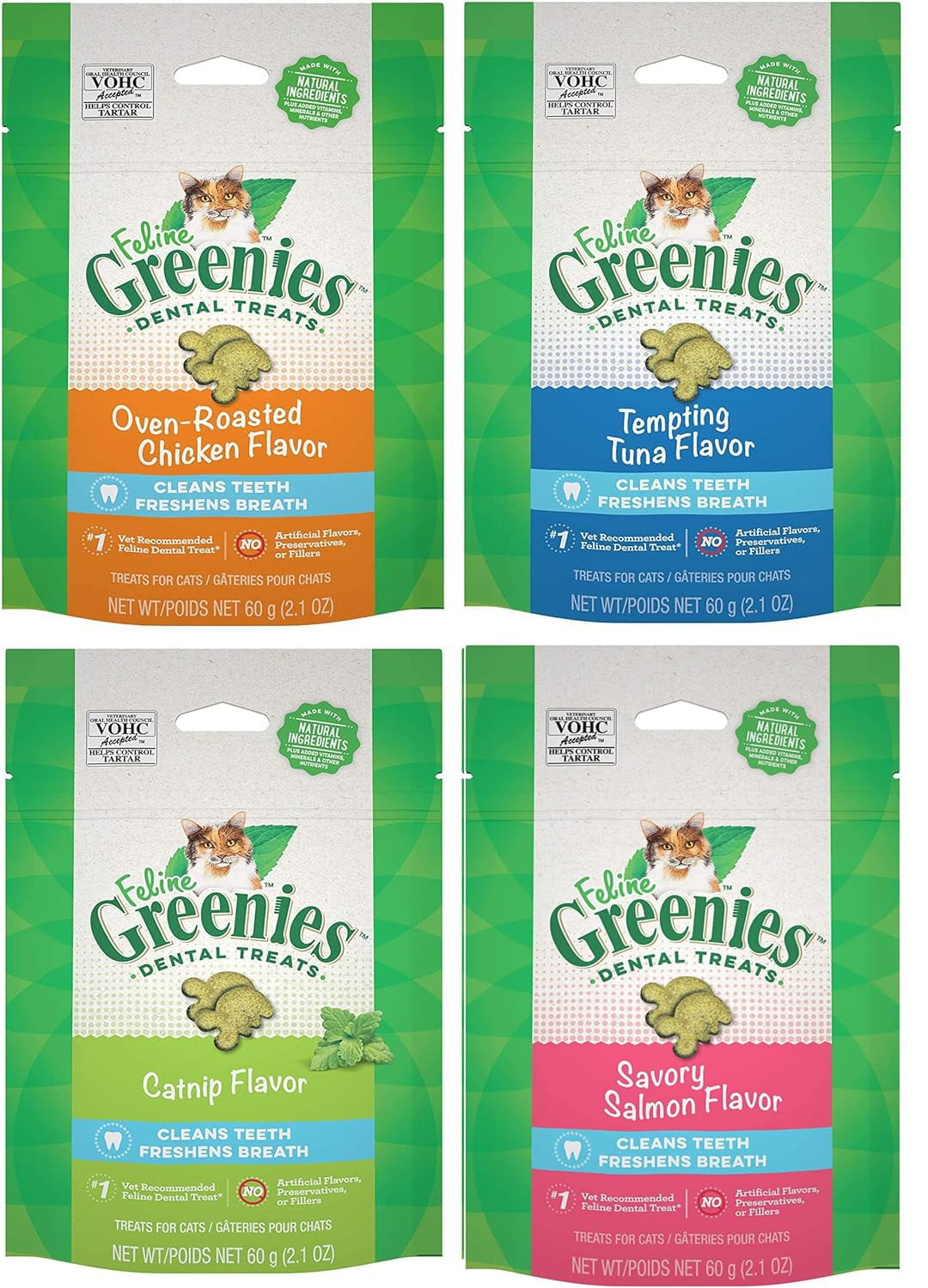 Greenies (4 Pack) Feline Dental Cat Treat Variety Bundle 4 Flavors - 2 ...