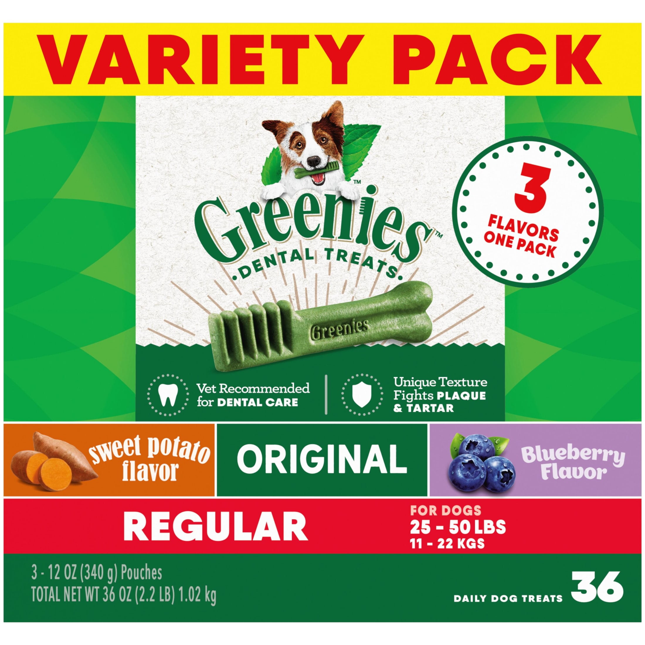 Greenies Natural Dental Care Dog Treats Regular Size, 36 Oz. Variety ...