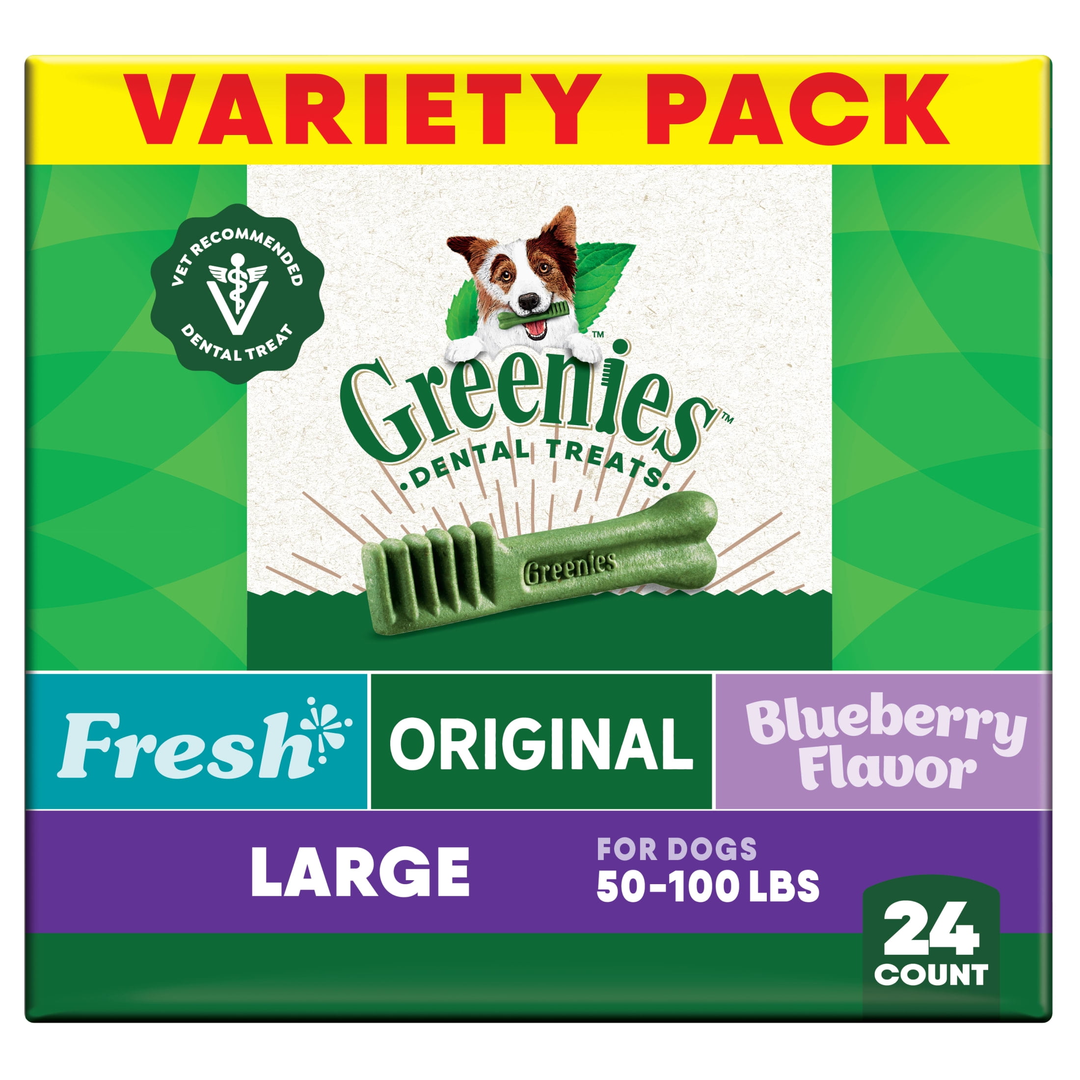 Greenies Large Natural Dog Dental Chews, 3-Flavor Pack, Fresh Teeth, 36 ...