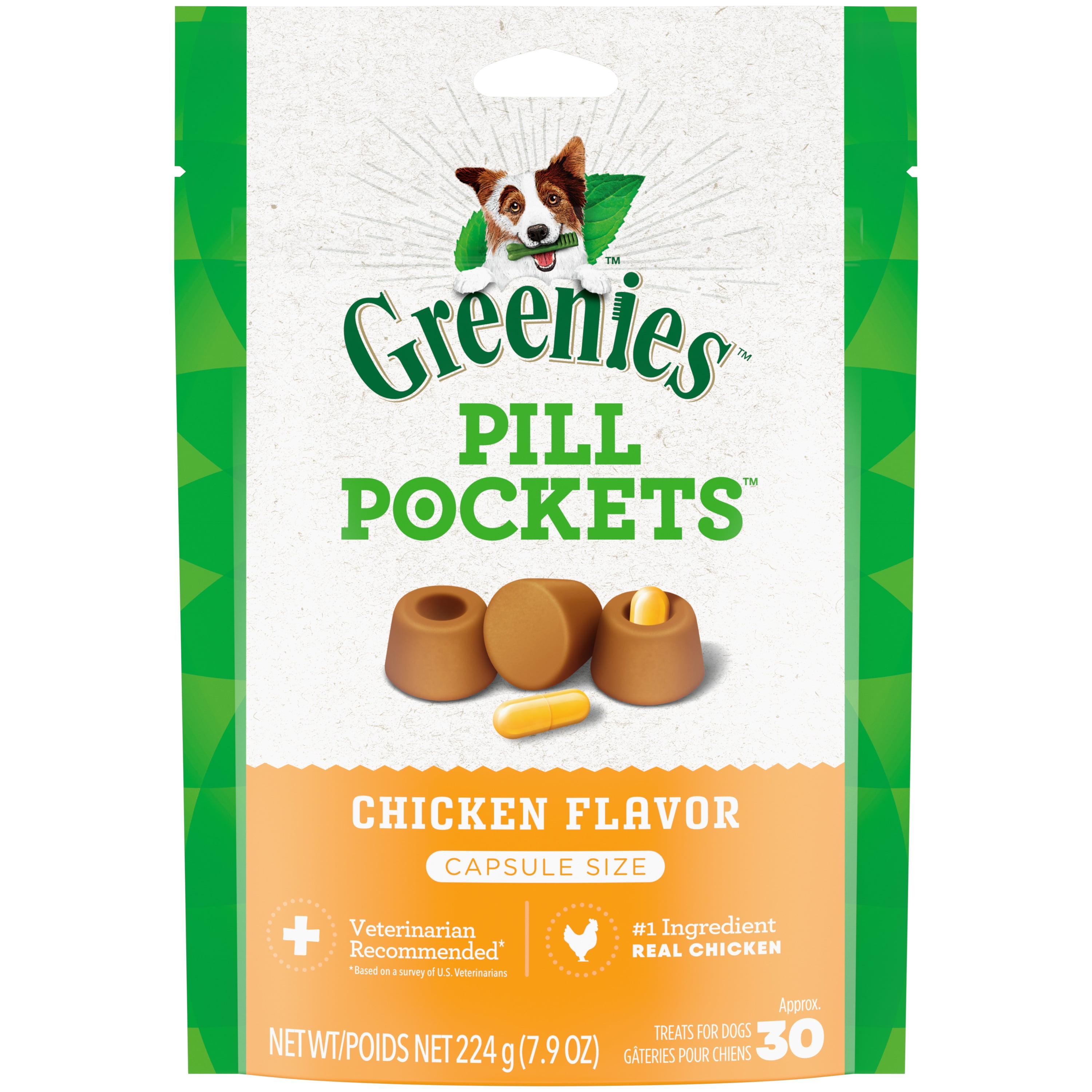 Greenies Pill Pockets Capsule Size Natural Soft Dog Treats, Chicken Flavor, 7.9 oz Pack (30 ...