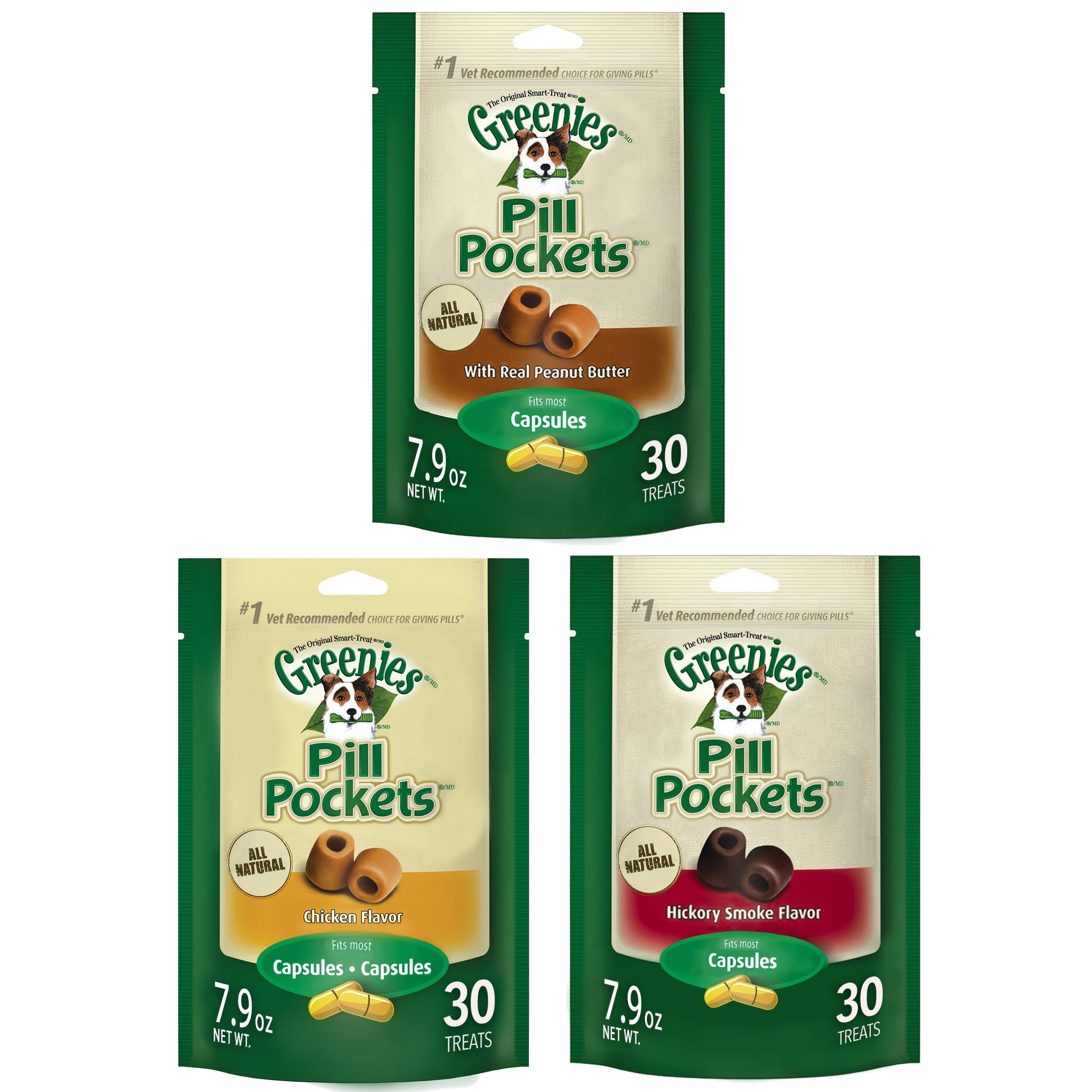 Greenies Pill Pockets Variety Pack, 3 Pack - Chicken - Hickory Smoke ...