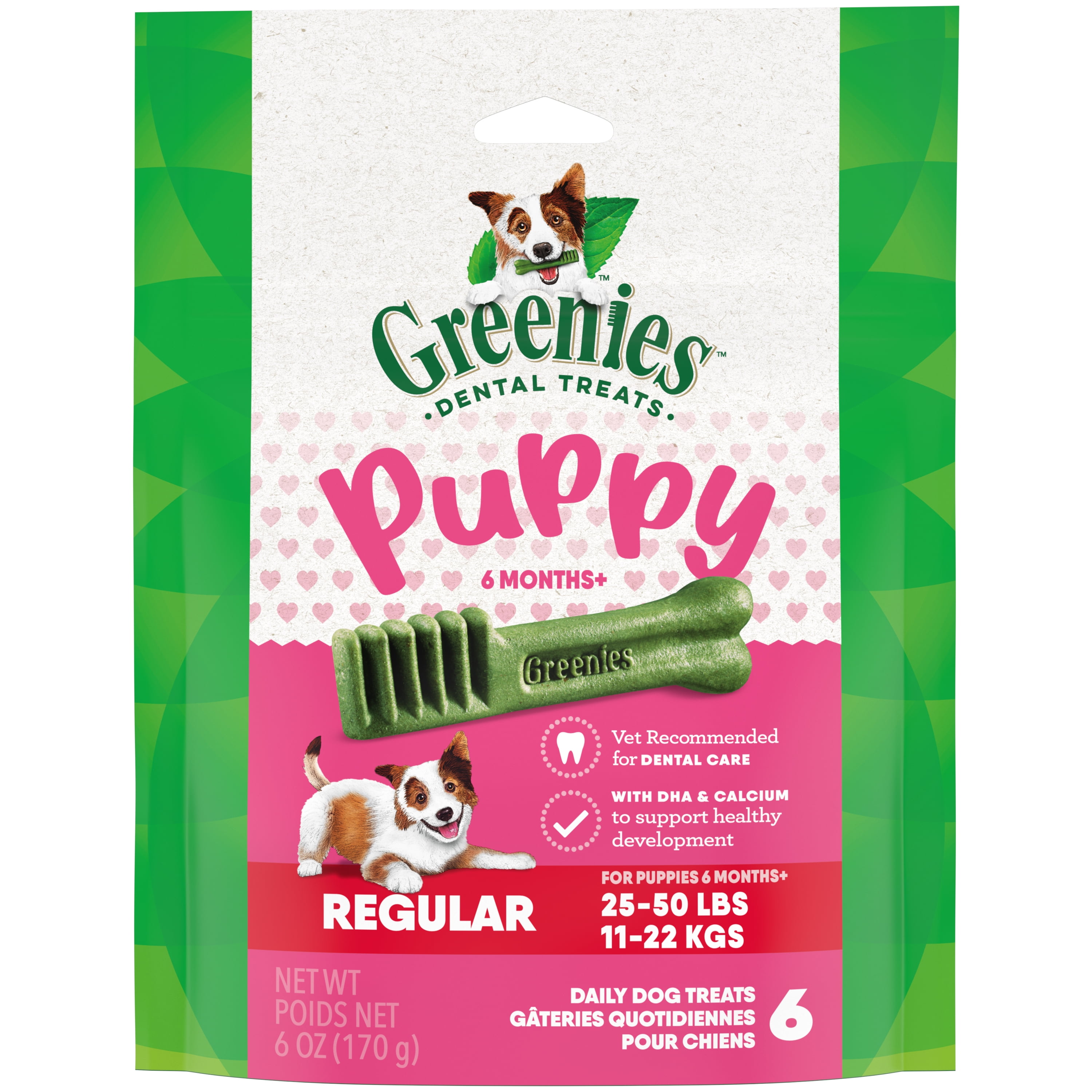 Greenies Puppy Regular Size Natural Dental Dog Treats, 6 oz Pack (6 ...