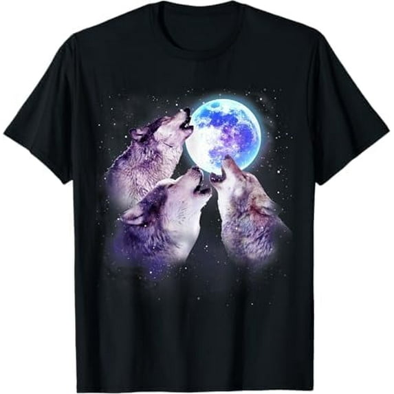 Greenink Three Wolves Howling at The Moon T-Shirt Wildlife Wolves ...