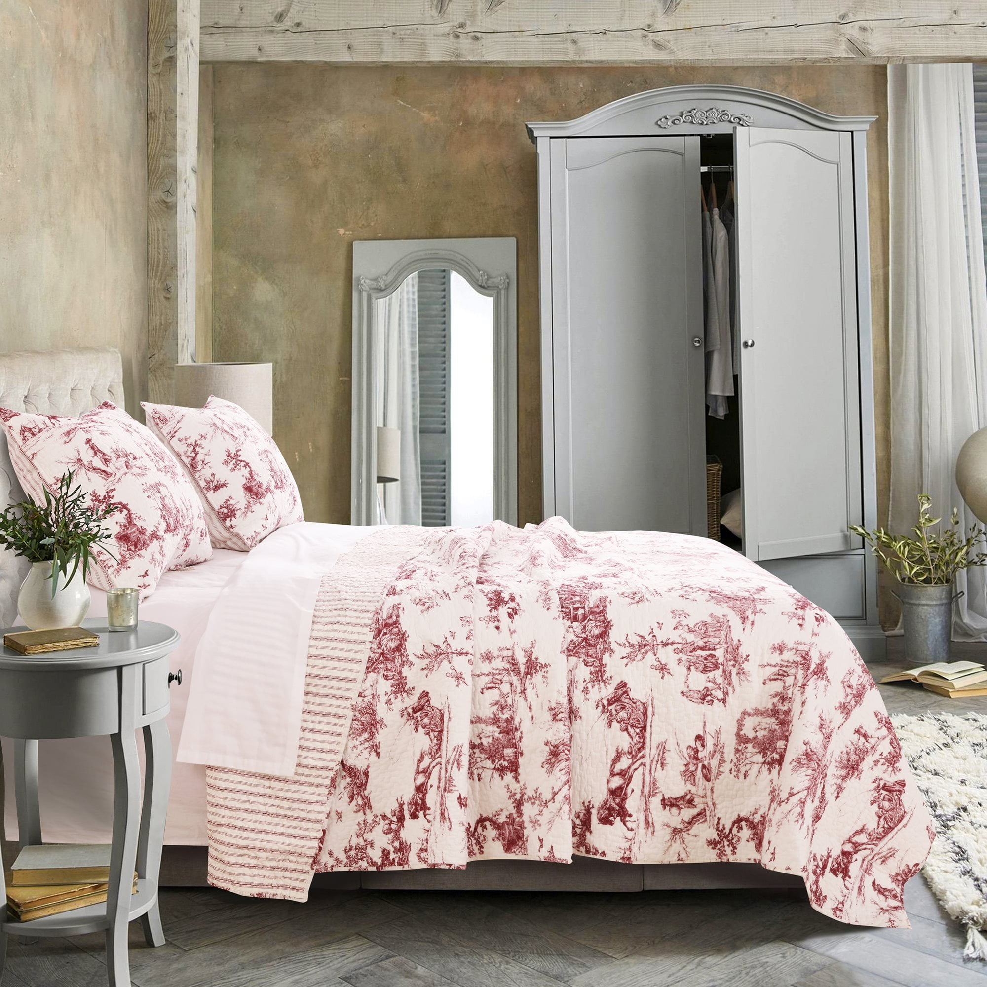 Greenland Home Fashion Classic Toile Rustic 3-Piece Quilt & Pillow Sham ...
