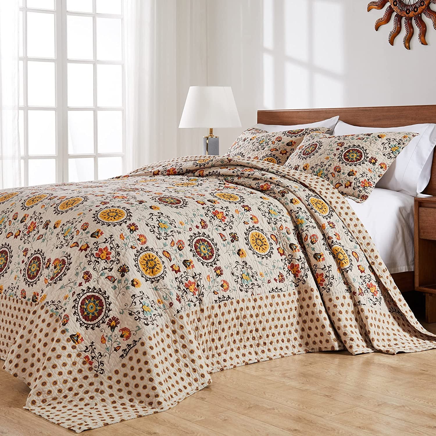 Greenland Home Fashions Andorra Floral Medallion Cotton Bedspread Set ...