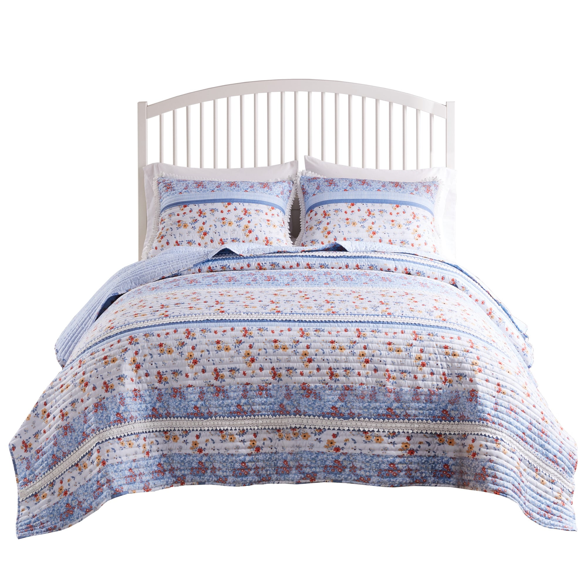 Greenland Home Fashions Betty White Lace-Embellished Traditional Quilt ...