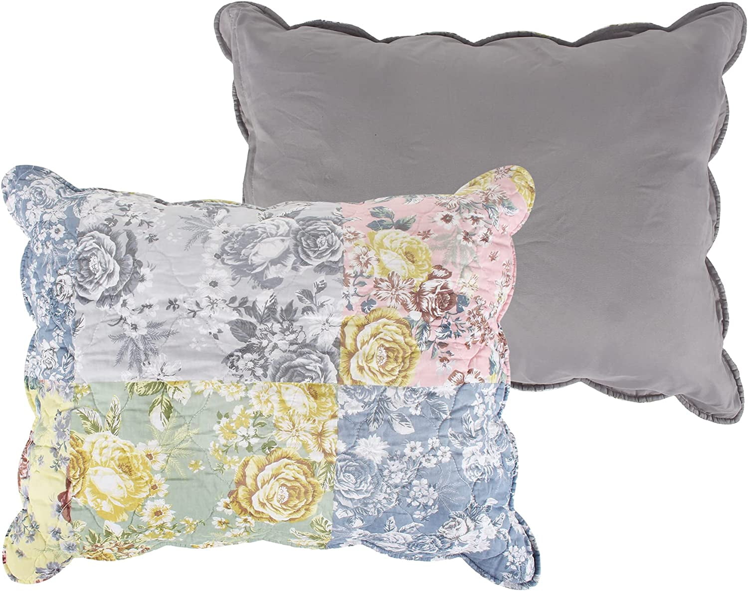 Greenland Home Fashions Emma Patchwork Print Quilted Pillow Sham, King-20x36 - Walmart.com