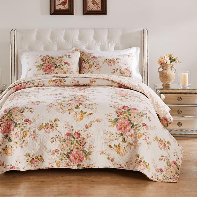 Greenland Home Fashions Grace Floral Quilt Set - 100% Cotton Fabric ...