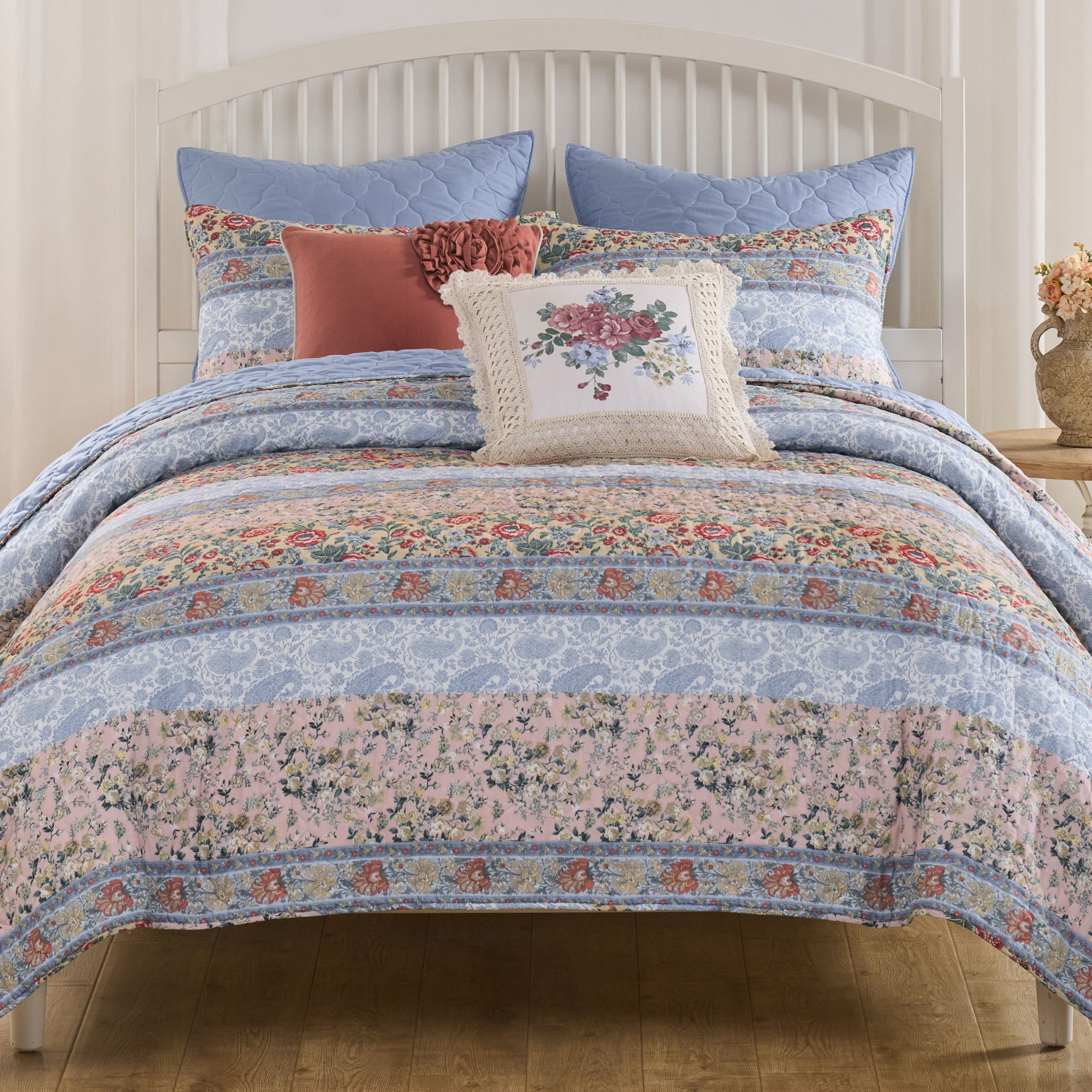 Greenland Home Fashions Kressida Cotton-Rich Multi-Floral Quilt Set, 3 ...