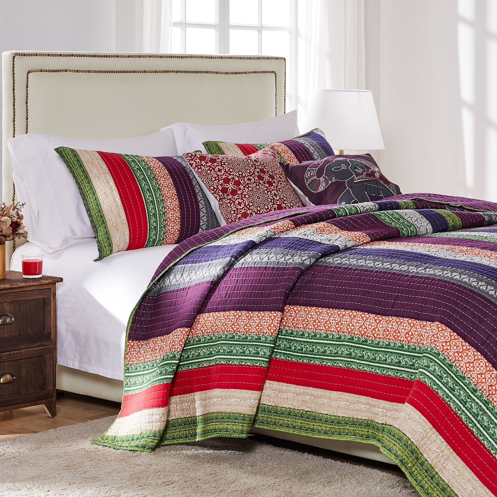 Greenland Home Fashions Marley 100% Cotton Mult-Fabric Stripe Bohemian ...