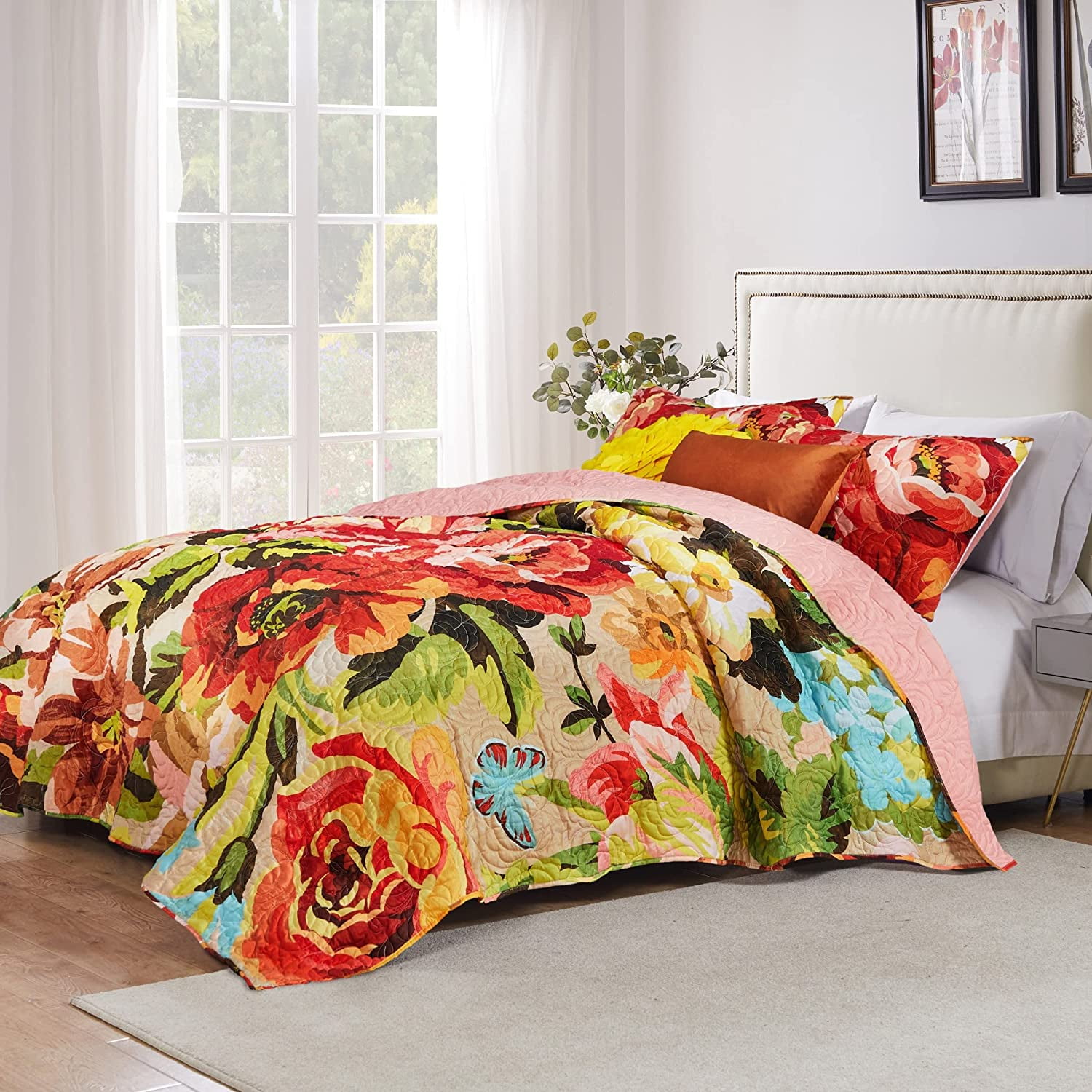 Greenland Home Fashions Senna Floral Boho Quilt Set 3-Piece Full/Queen ...