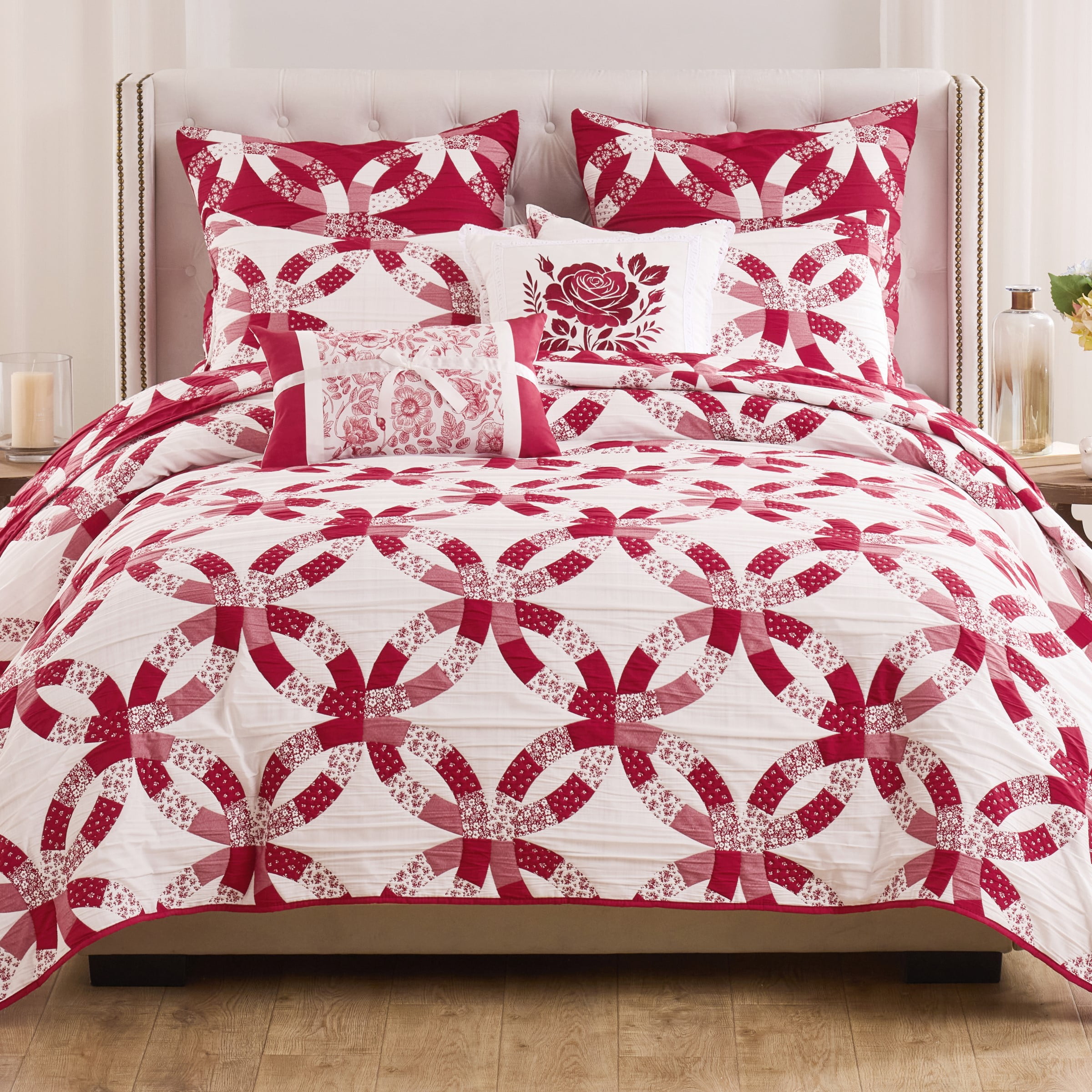 Greenland Home Fashions Wedding Ring Reversible Red Coverlet Set, Adult ...