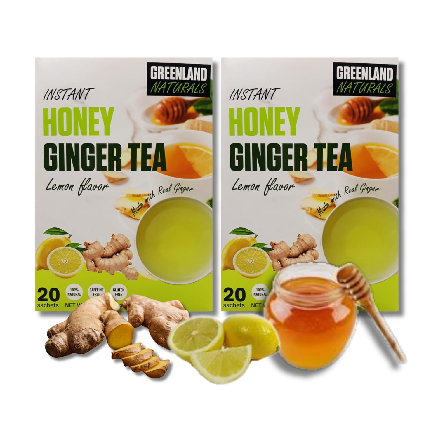 Greenland Instant Honey Ginger VTF5 Tea - Lemon Flavor - Gift Pack of 2 ...