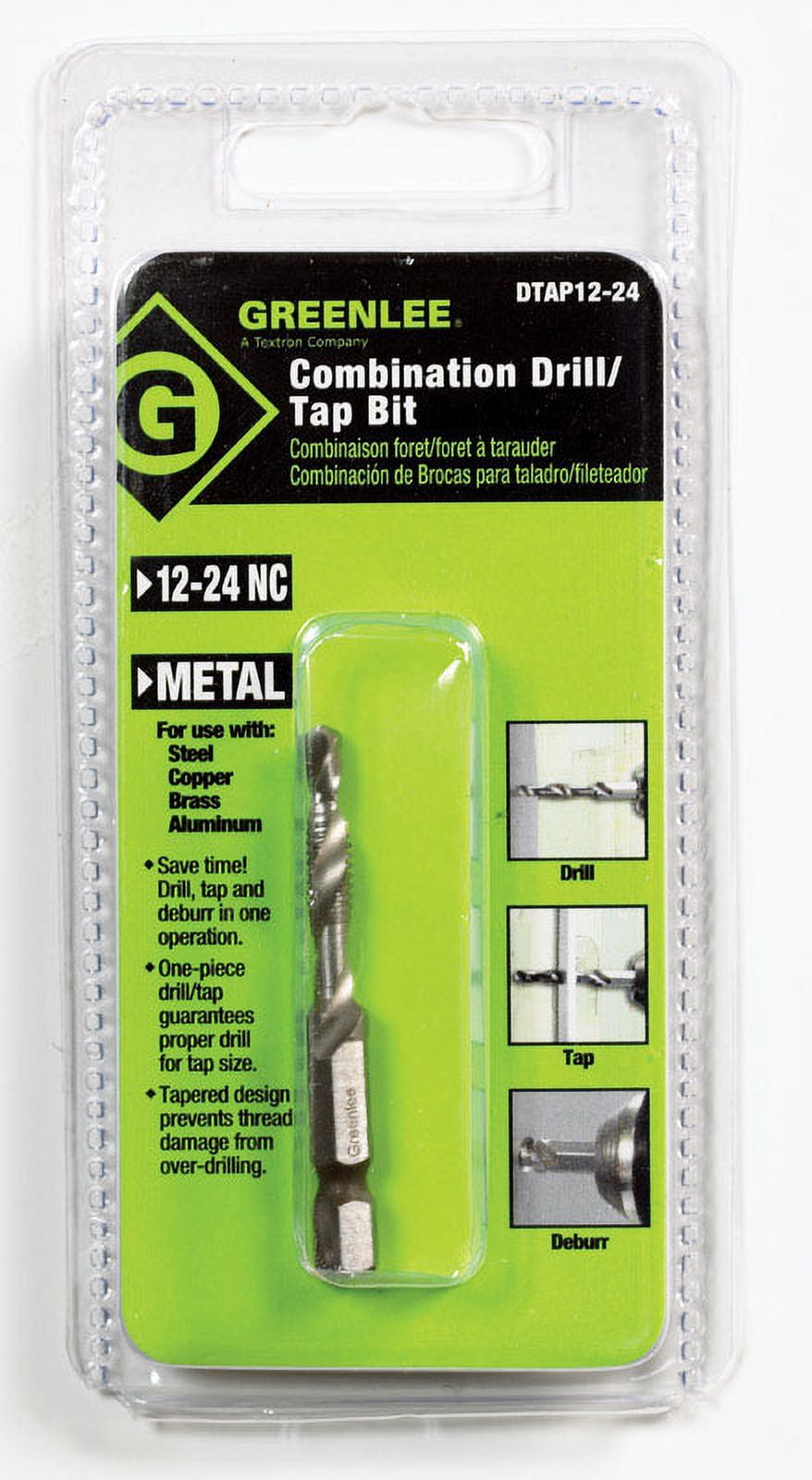 Greenlee Drill/Tap/Countersink Bit,12-24x2 1/4 L DTAP12-24 - Walmart.com