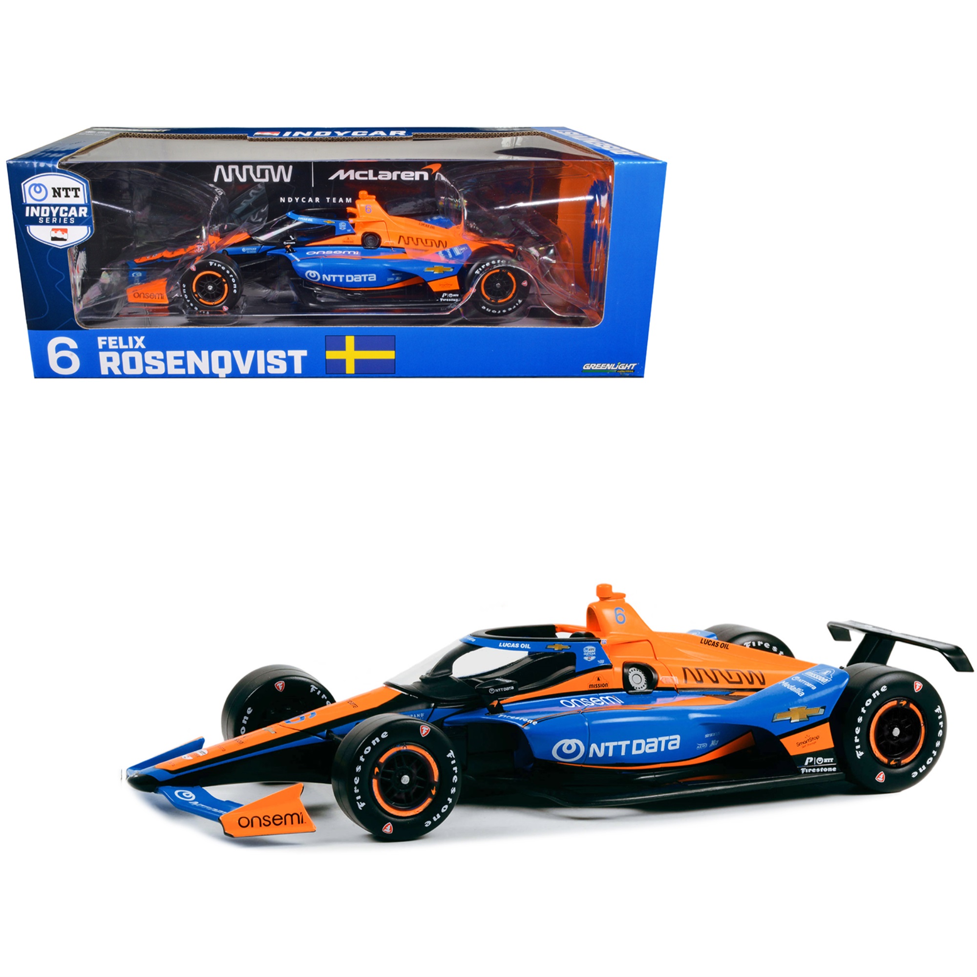 Greenlight 1 to 18 Scale Dallara IndyCar No.6 Felix Rosenqvist NTT DATA ...