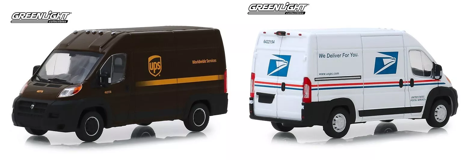 Greenlight 2PcSet UPS+USPS 2018 Ram Promaster 2500 Cargo Van 1/43 ...