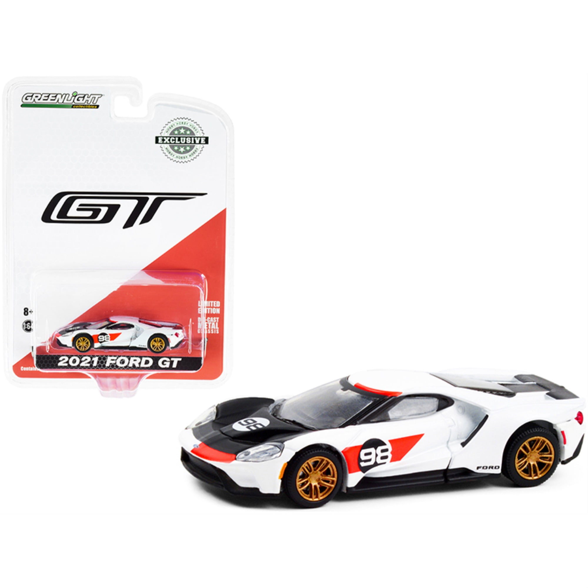 Greenlight 30244 2021 Ford GT No.98 White Ford GT Heritage Edition Ken Miles - Lloyd Ruby 1966 ...