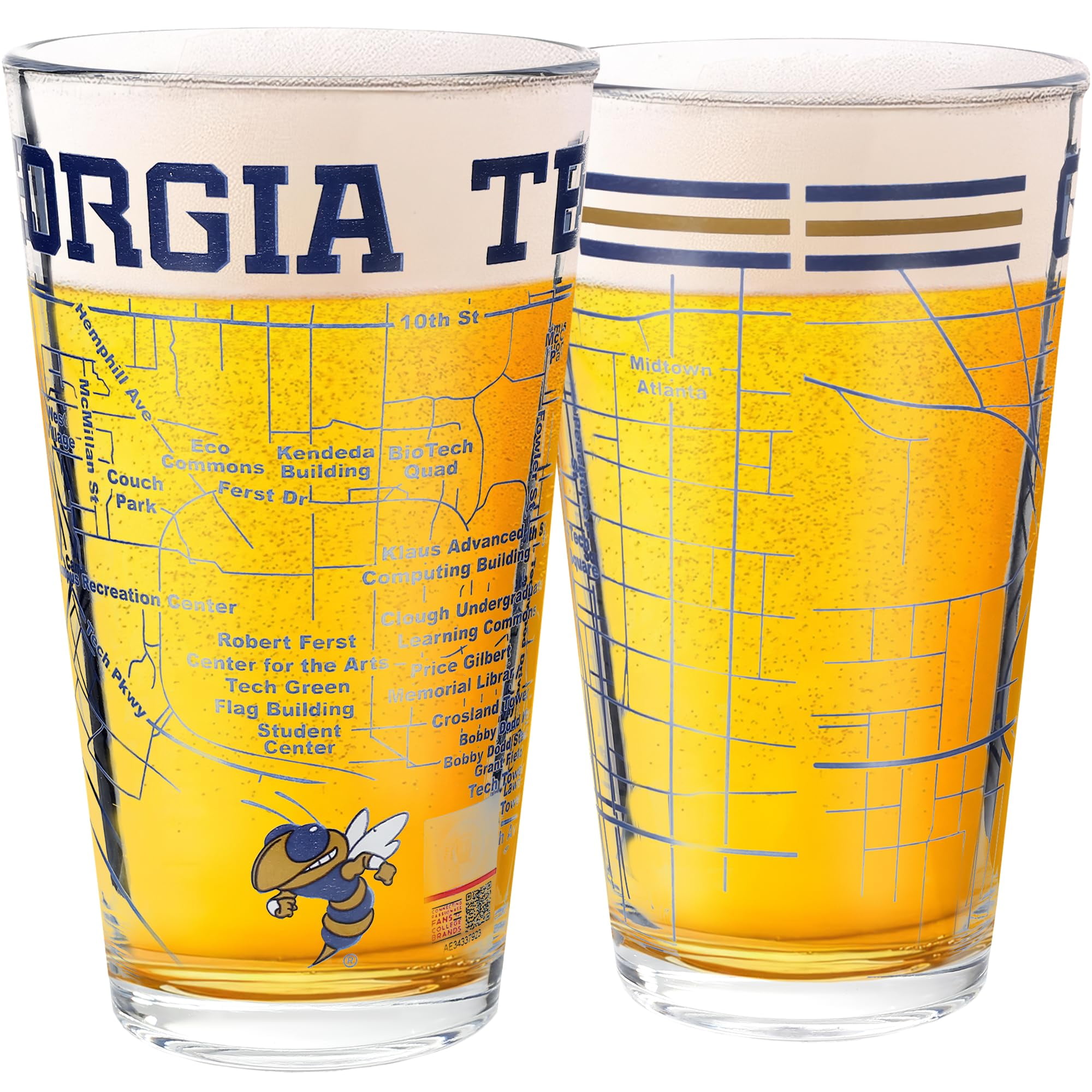 Greenline Goods Georgia Tech Pint Beer Glasses Set of 2 - Full Color ...