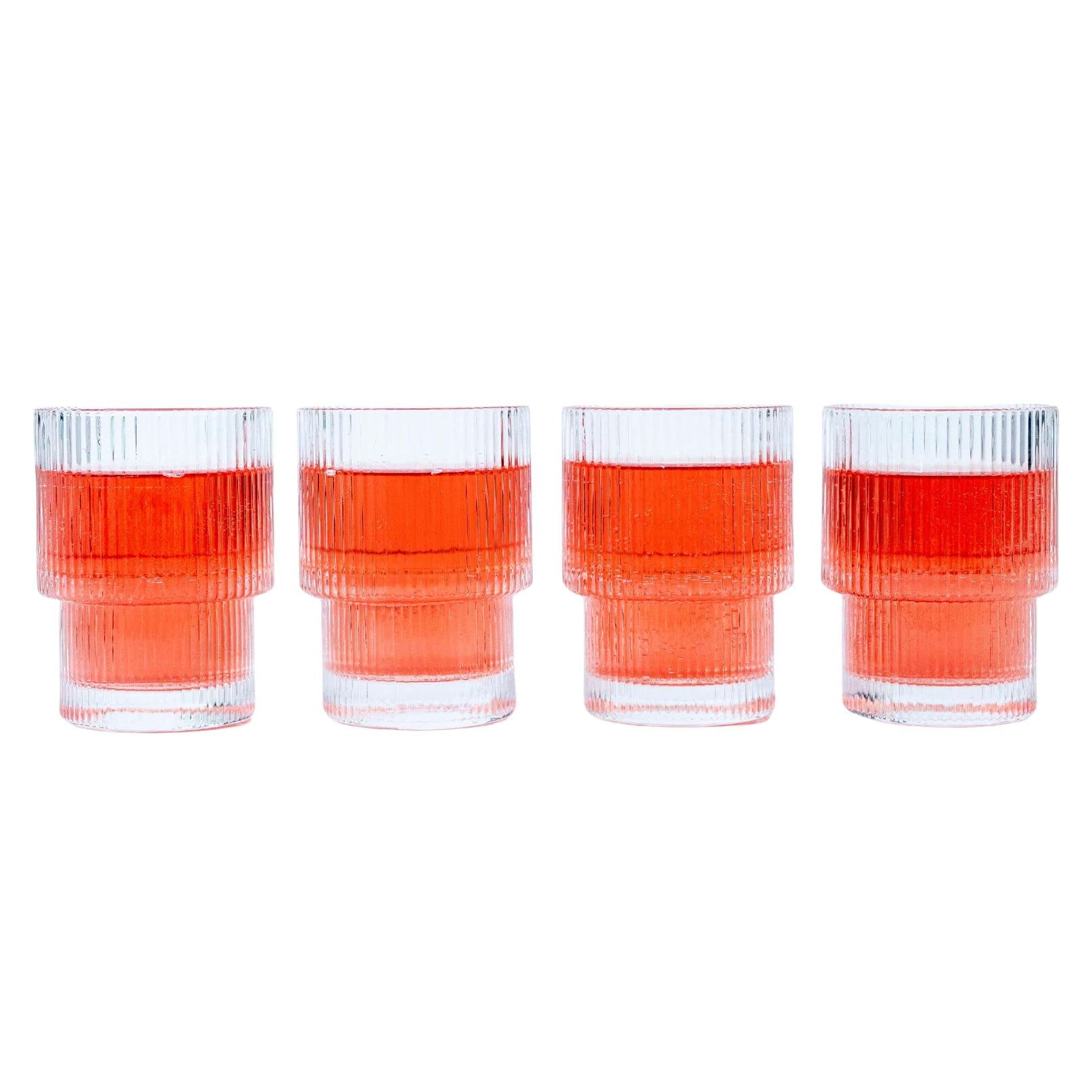 Greenline Goods Ribbed Ripple Art Deco Glassware Set Of 4 65 Oz Origami Style Stackable Fluted