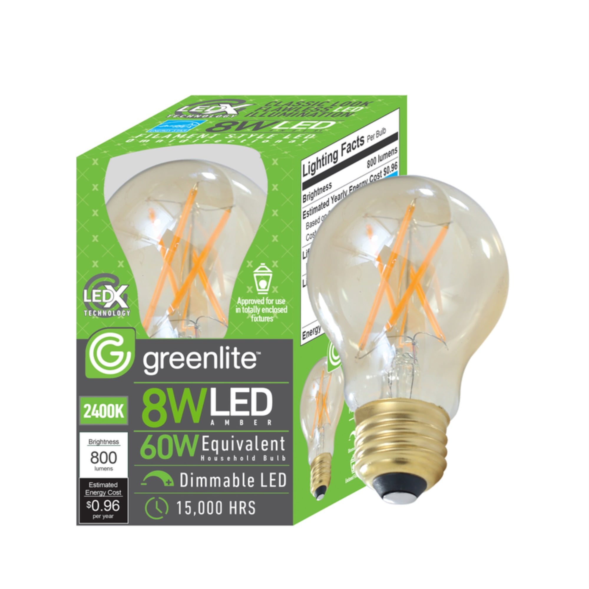 Greenlite 48856 Vintage A19 E26 LED Bulb, Transparent Amber - Walmart.com