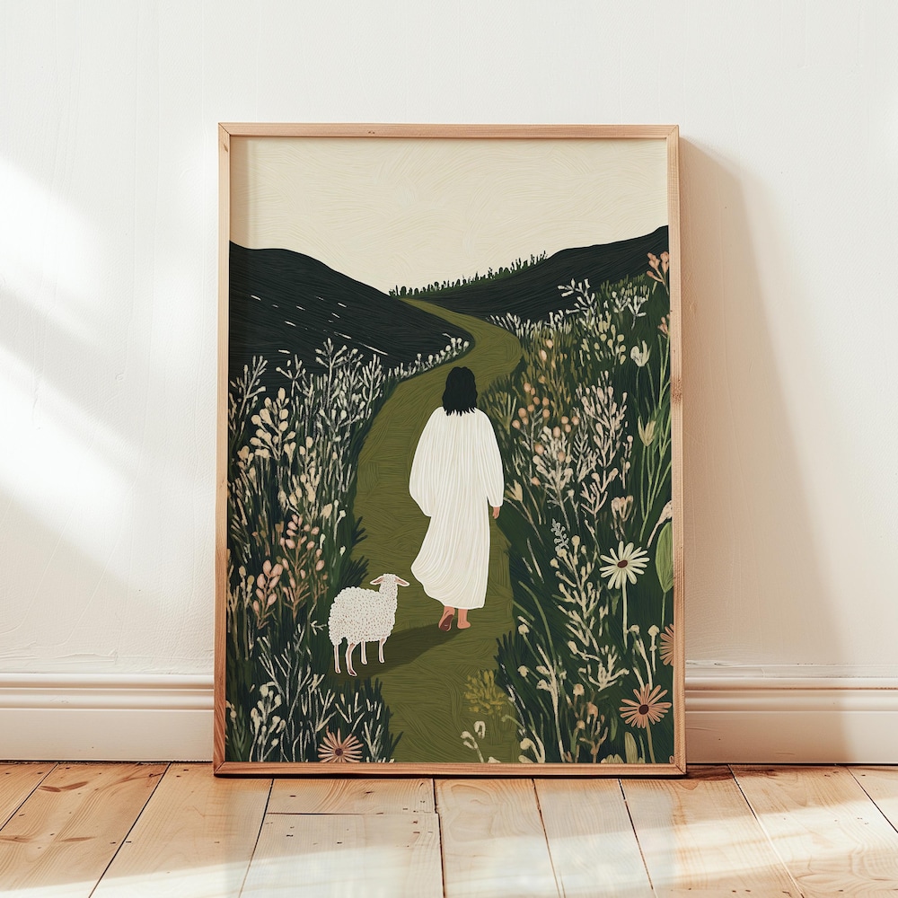 Greenly Jesus Leaves The 99 Wall Art, Christian Jesus Poster, Bible Art ...