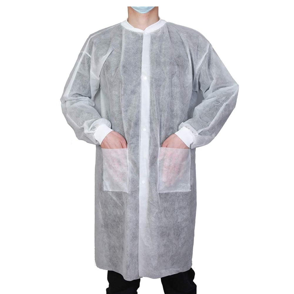 Greenour Disposable Lab Coat With Knit Cuffs and Collar, Pack of 10, X ...