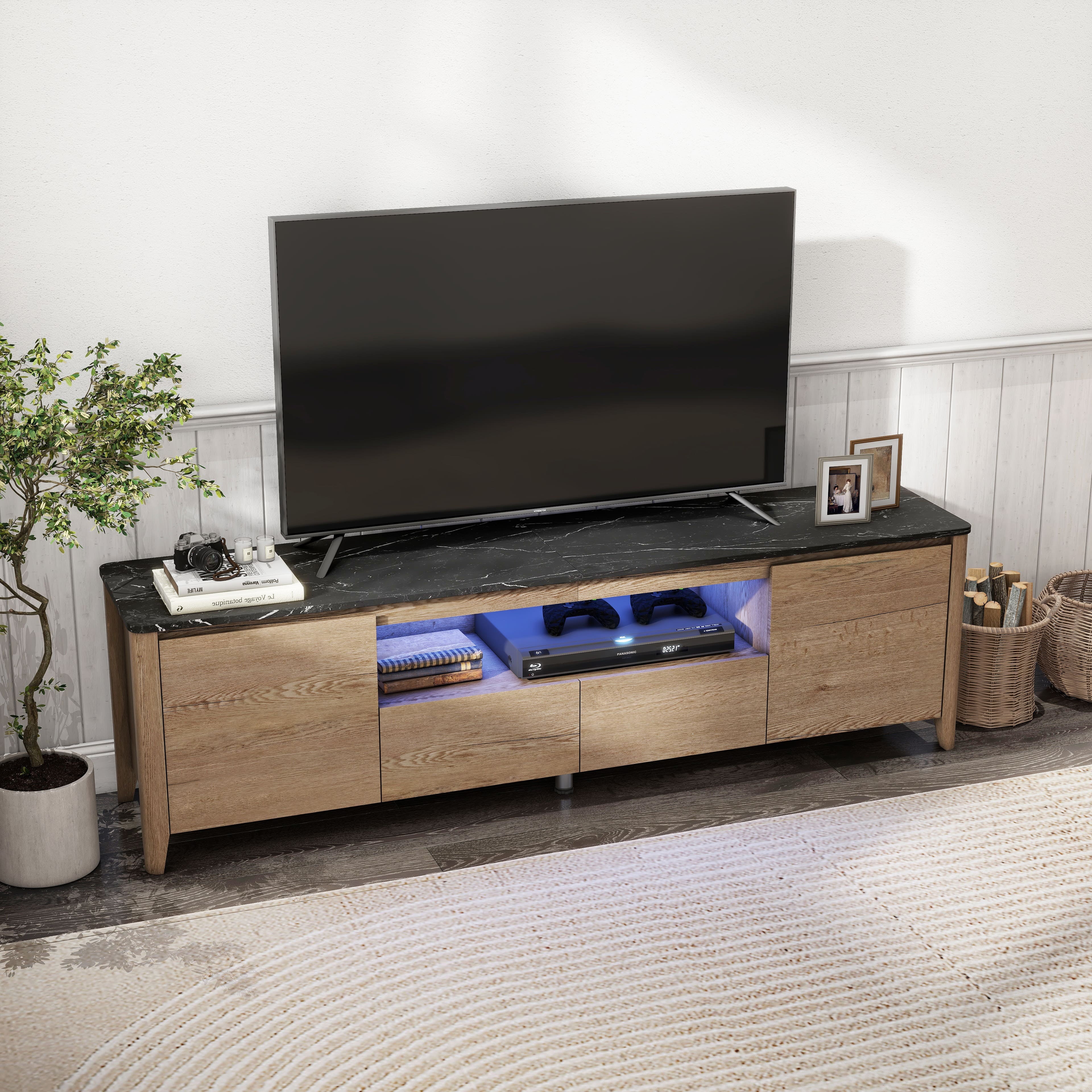 Greenpod 70" Modern TV Stand for Up to 80 inch TVs with LED Light ...