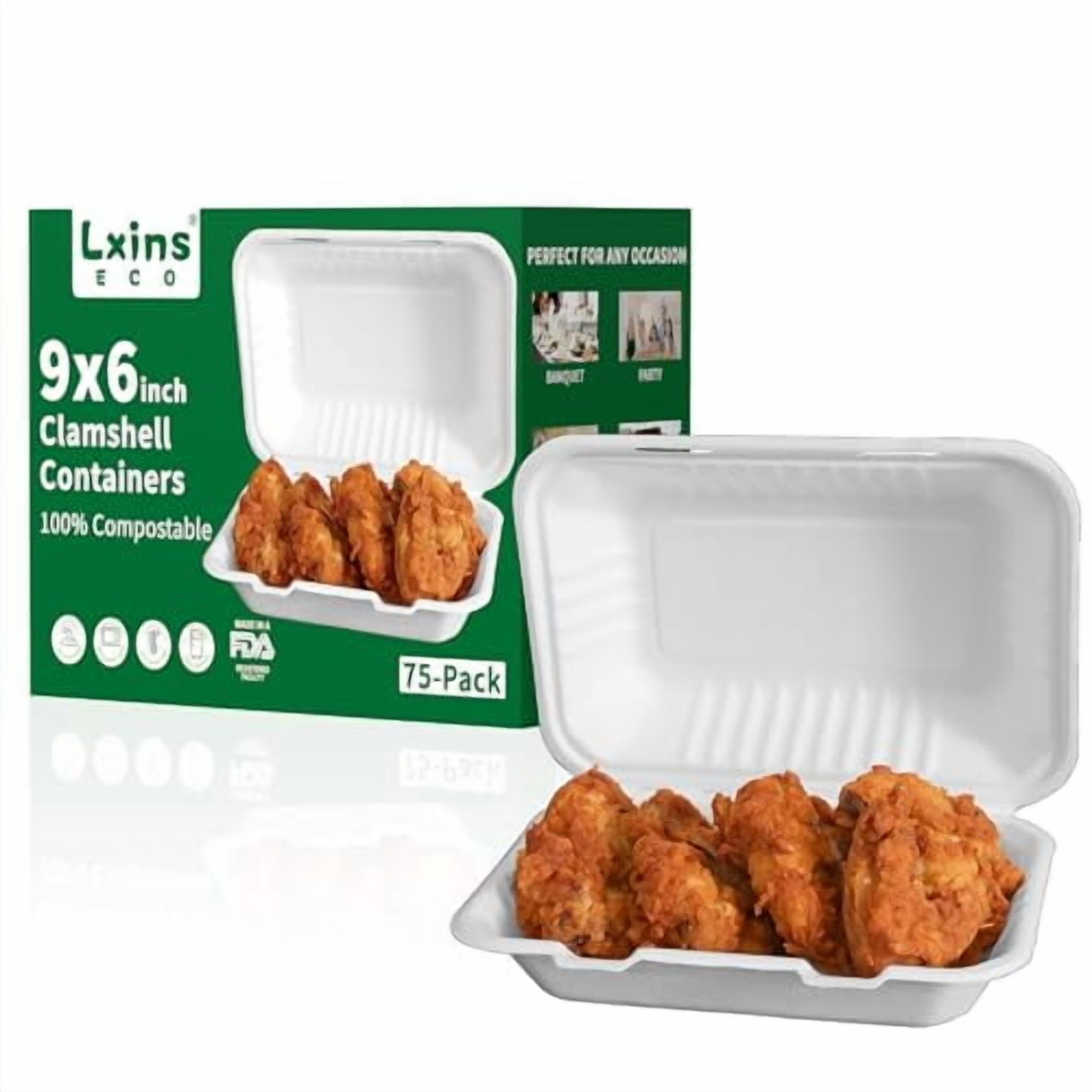 Greenpod 9x6 Inch Heavy Duty Clamshell Take Out Containers 【75 Pack ...