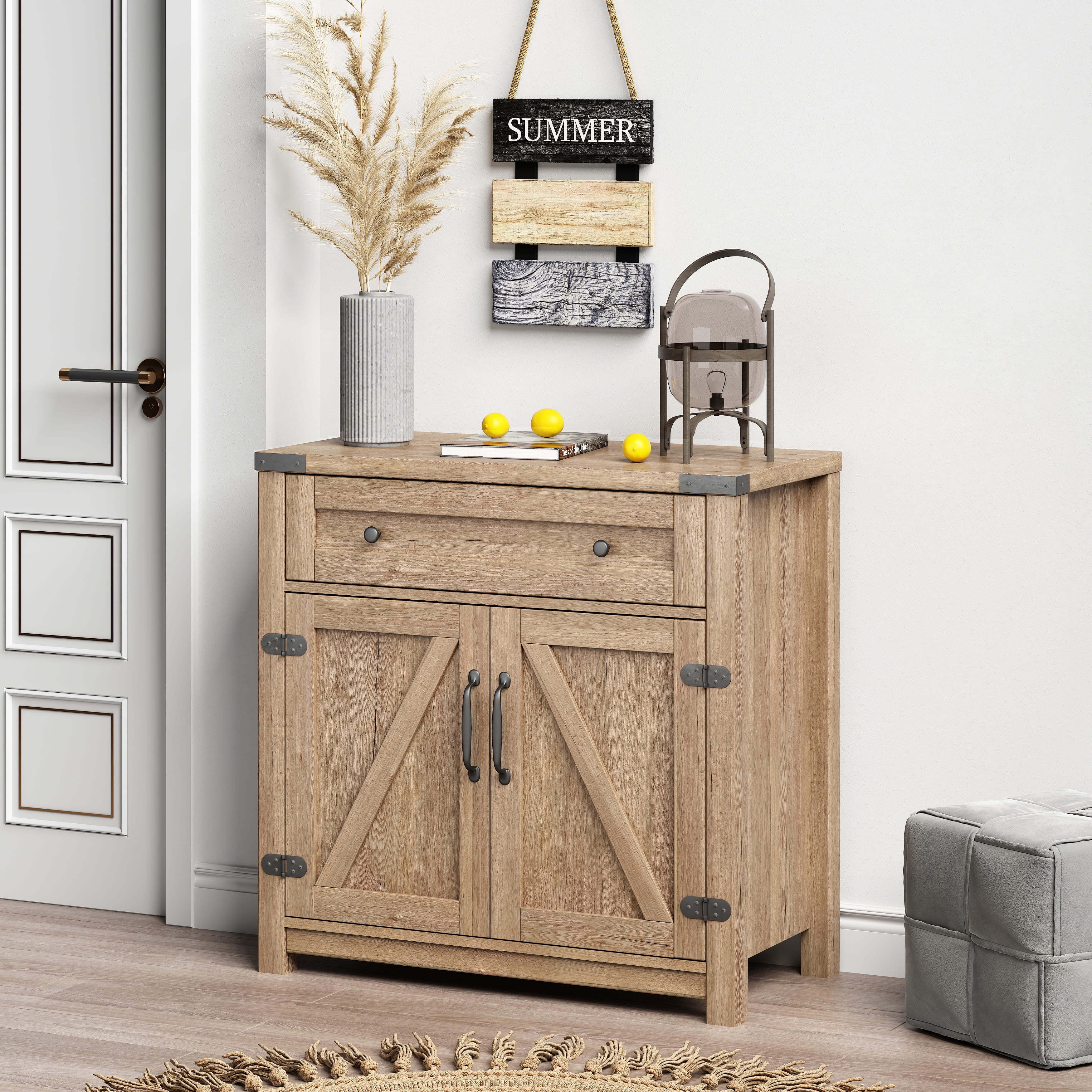 Greenpod Modern Farmhouse Double Barn Door Accent Cabinet, Coffee Bar ...