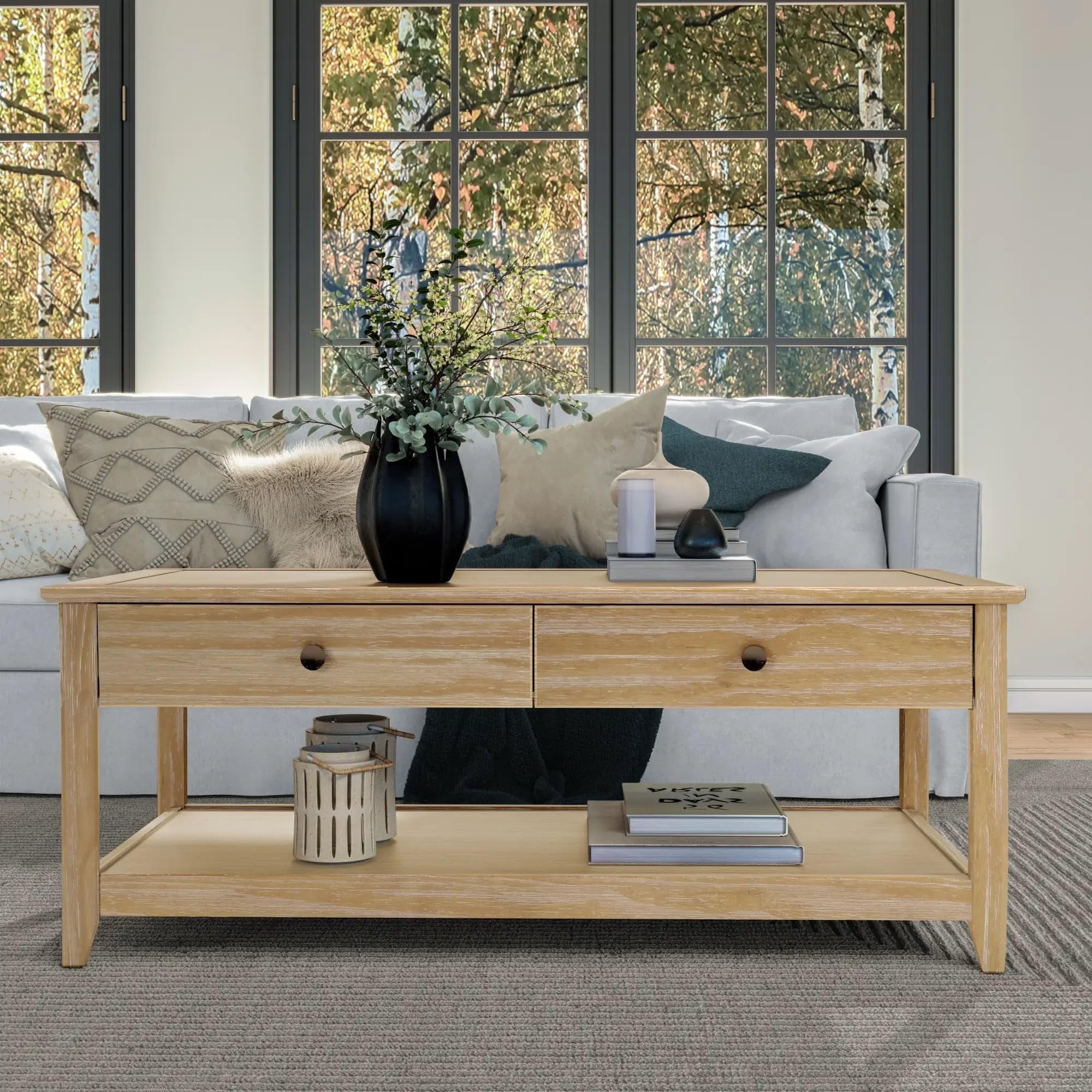 Greenport Coffee Table, Solid Wood with a Brushed Driftwood Finish ...