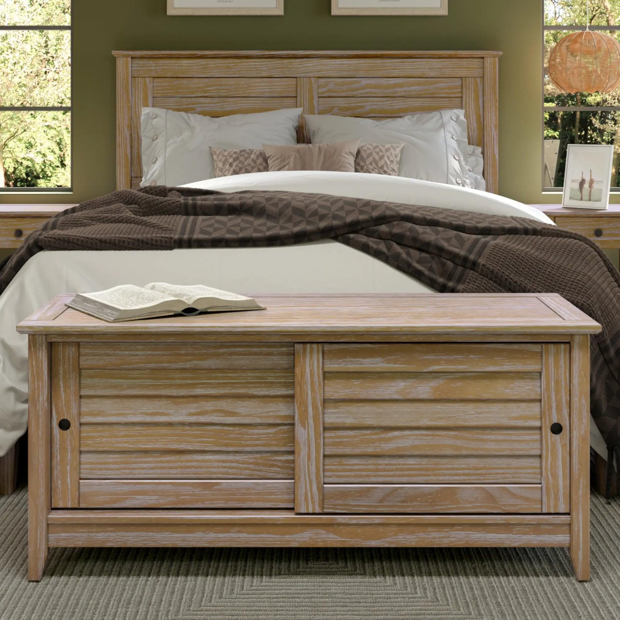 Greenport Storage Bench, Solid Wood with a Brushed Driftwood Finish ...